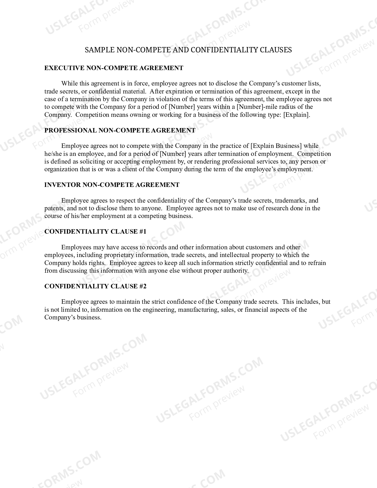 District of Columbia Sample Noncompete and Confidentiality Clauses ...