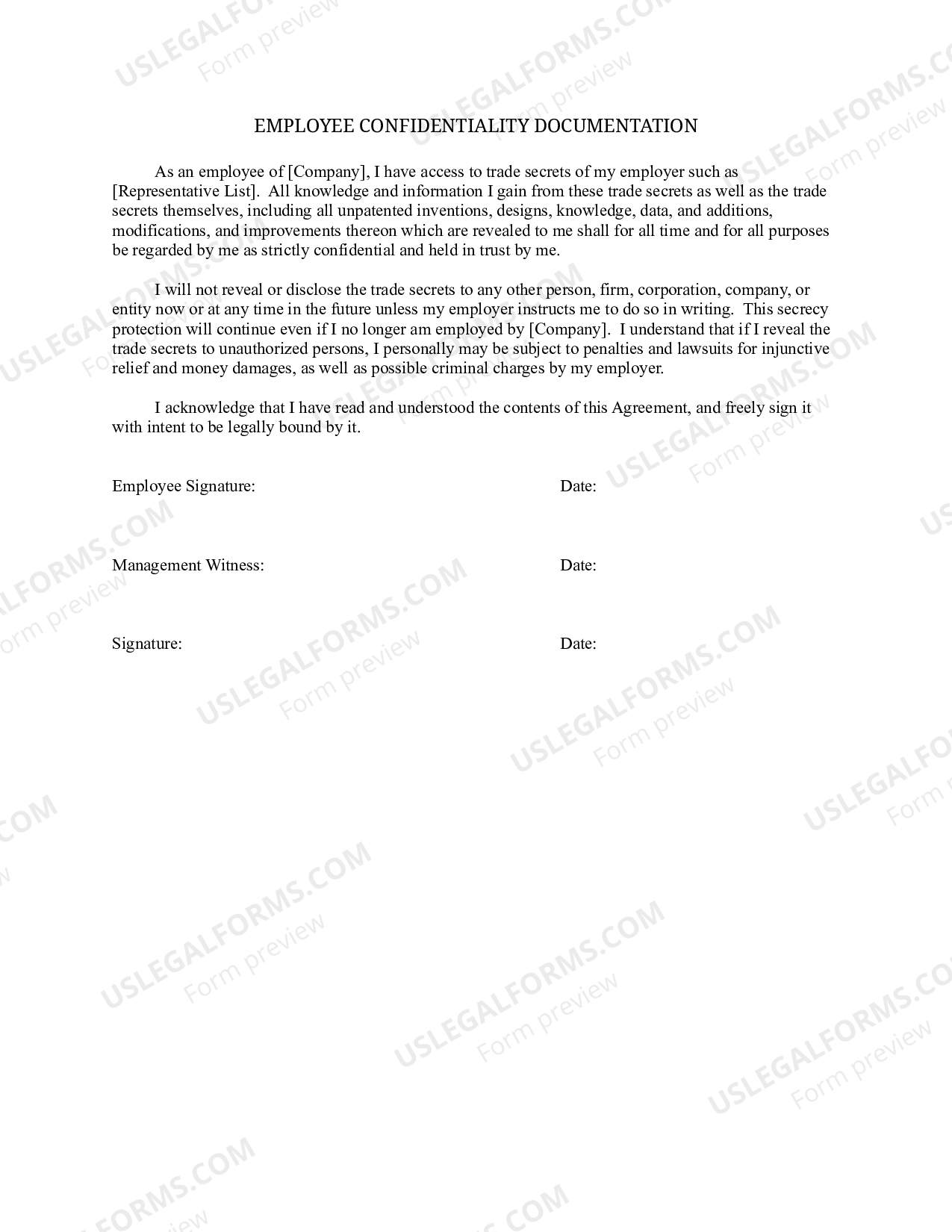 Louisiana Employee Confidentiality Documentation - Employee ...