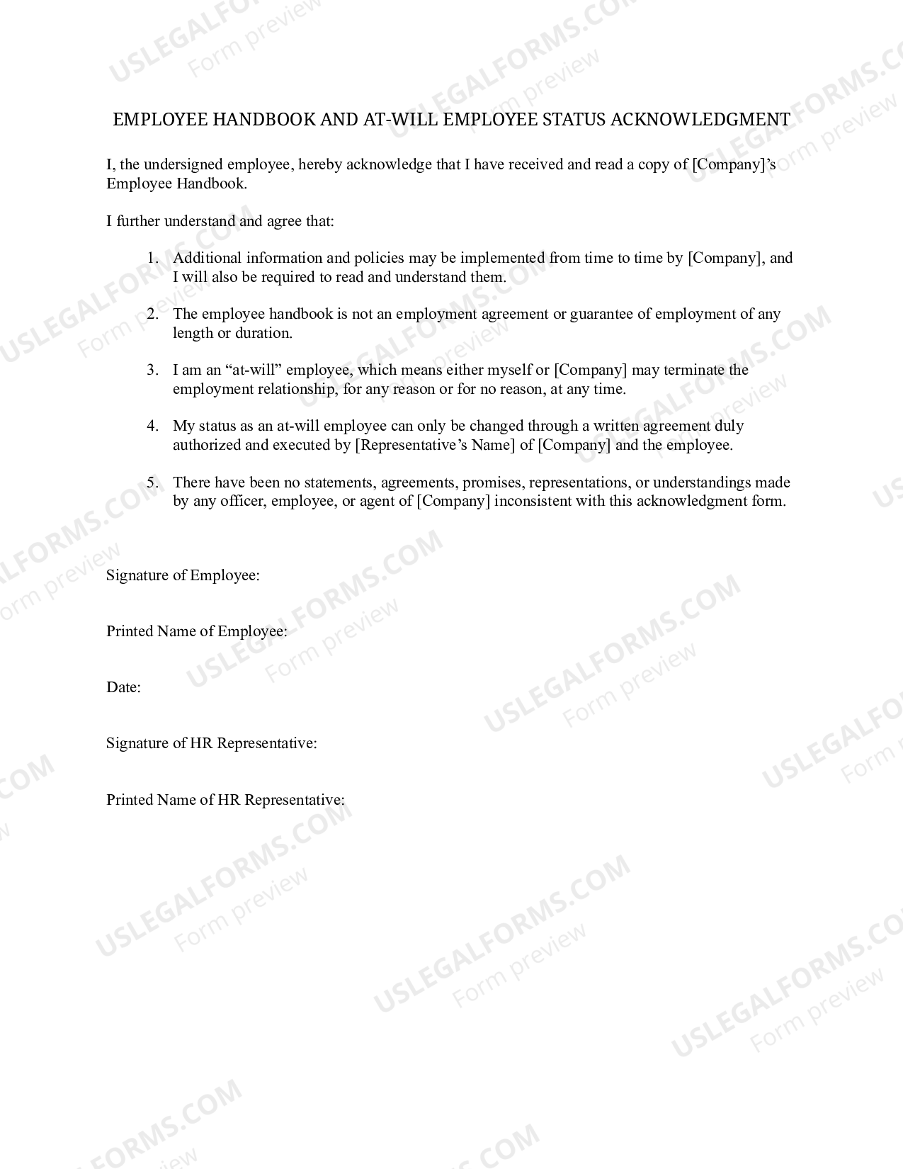 Texas Employee Handbook and At - Employee At Will | US Legal Forms