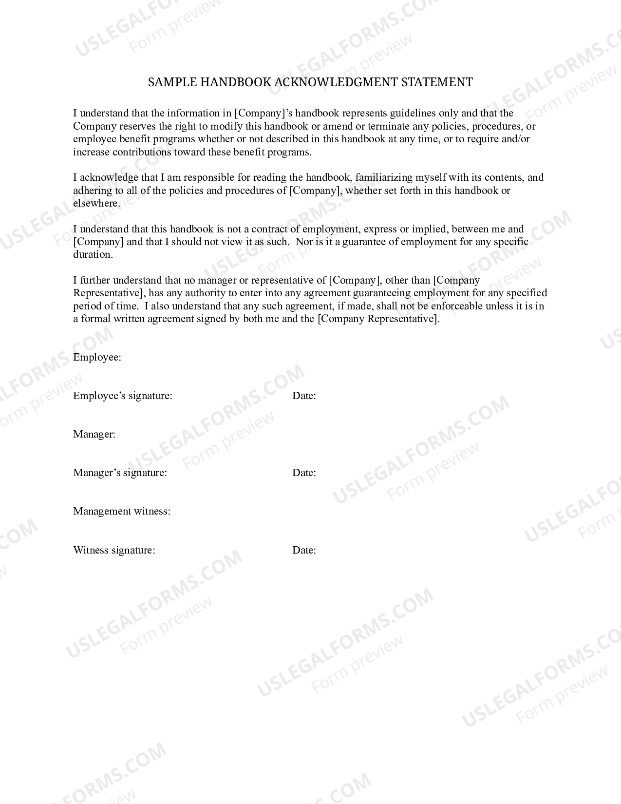 North Carolina Sample Handbook Acknowledgment Statement - Sample ...