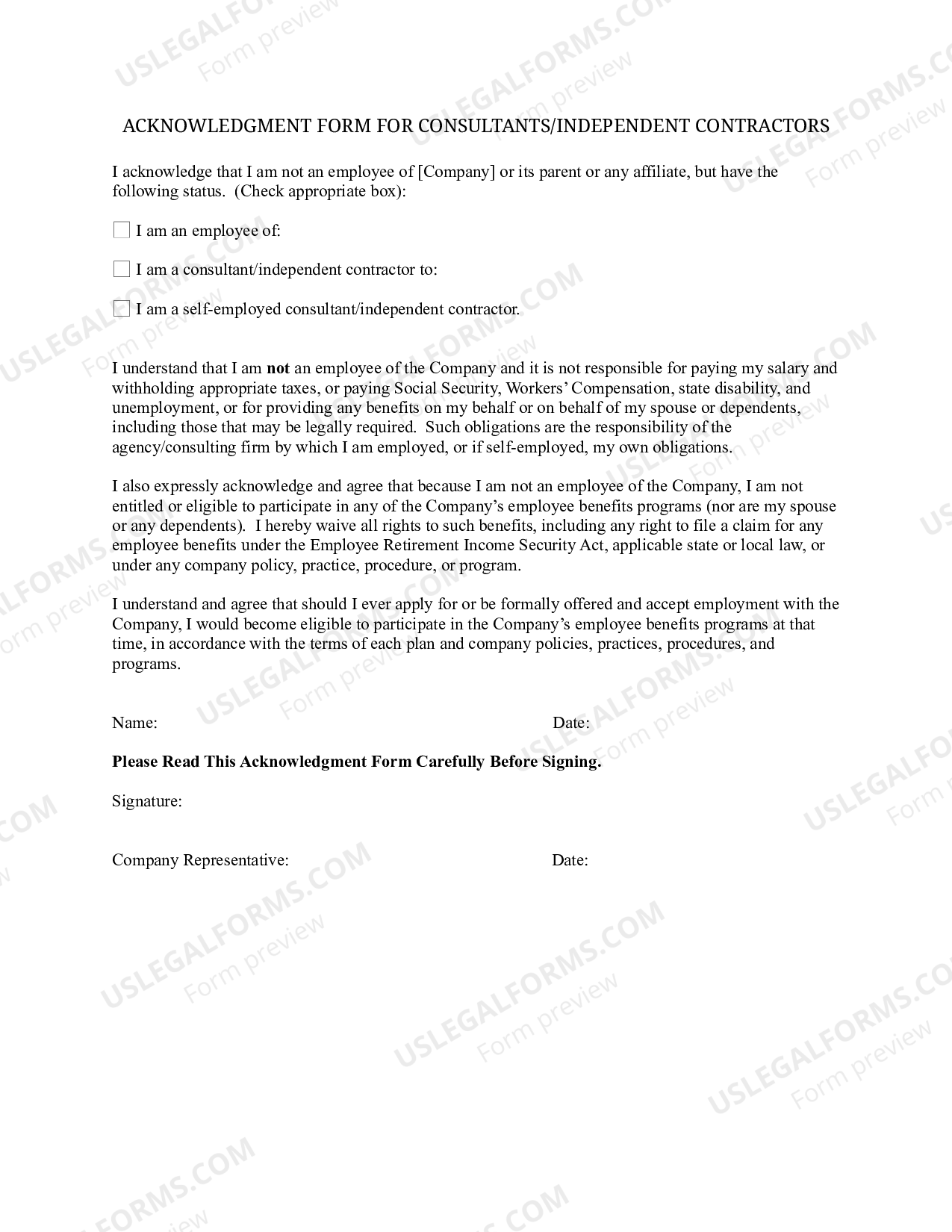 Nevada Acknowledgment Form for Consultants or Self - Consultants ...