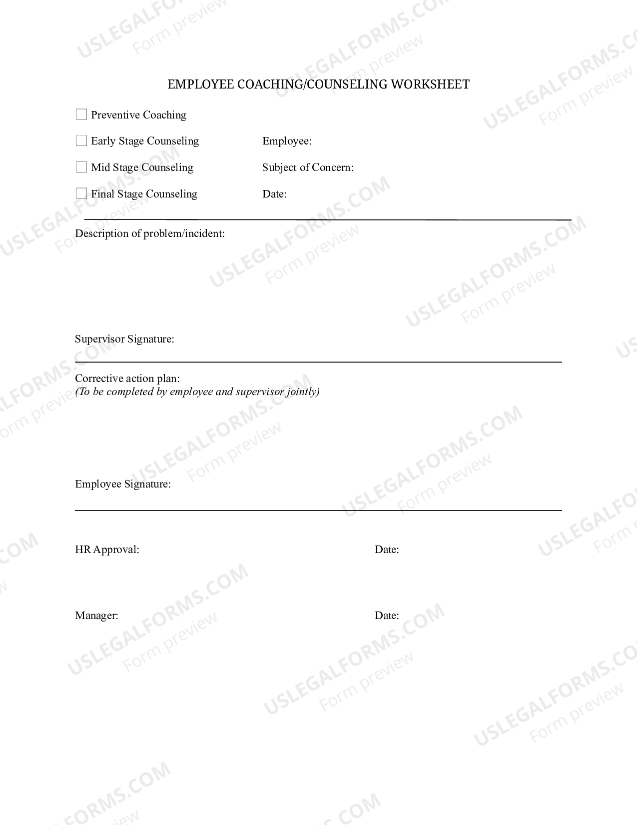 Mississippi Employee Coaching - Counseling Worksheet | US Legal Forms