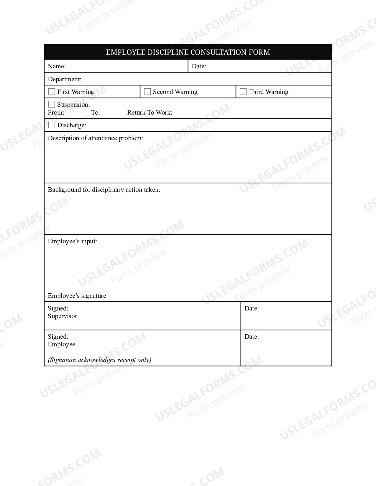 Wyoming Employee Discipline Consultation Form - Discipline Form | US ...