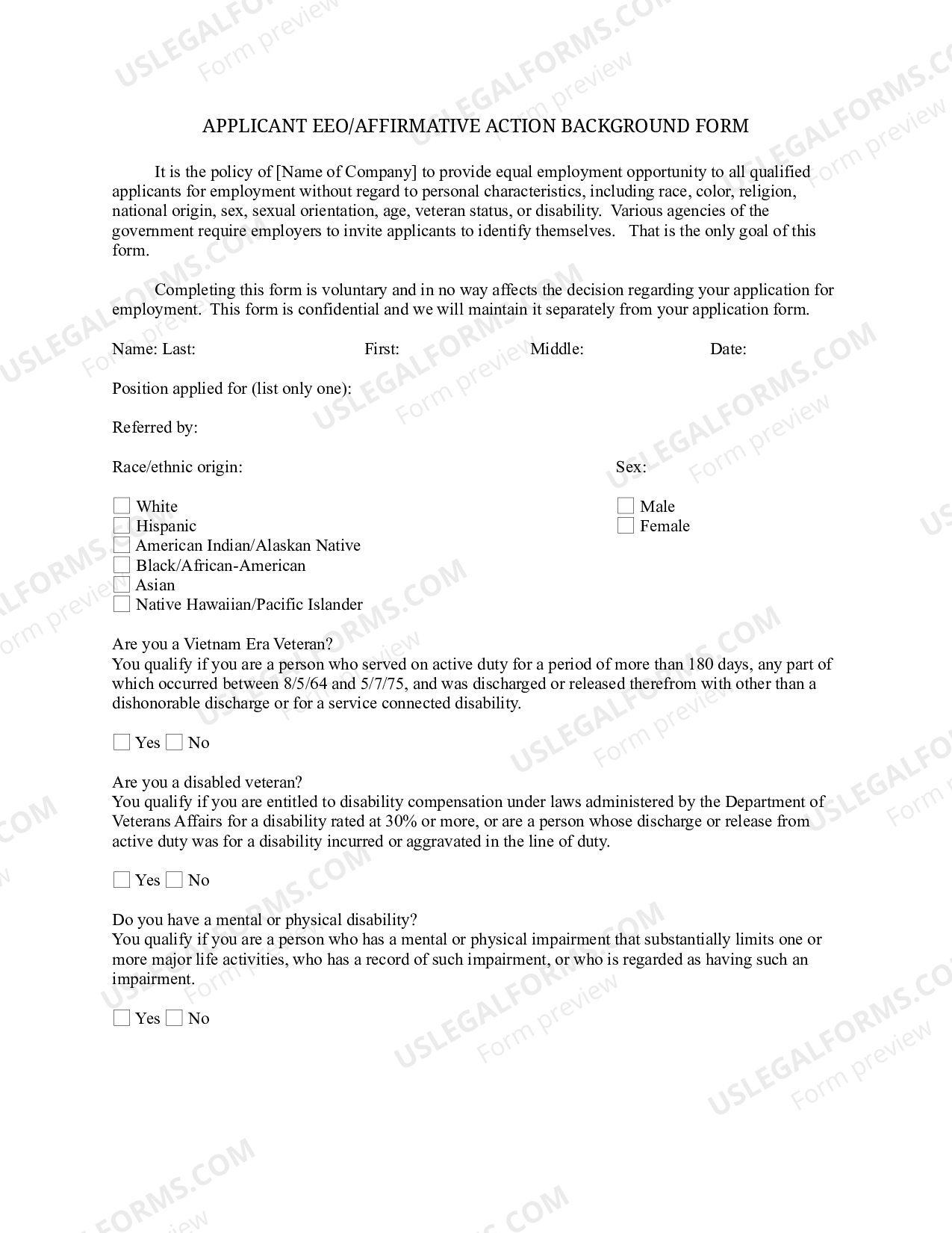 Applicant EEO / AA Background Form - Background Form Application | US ...