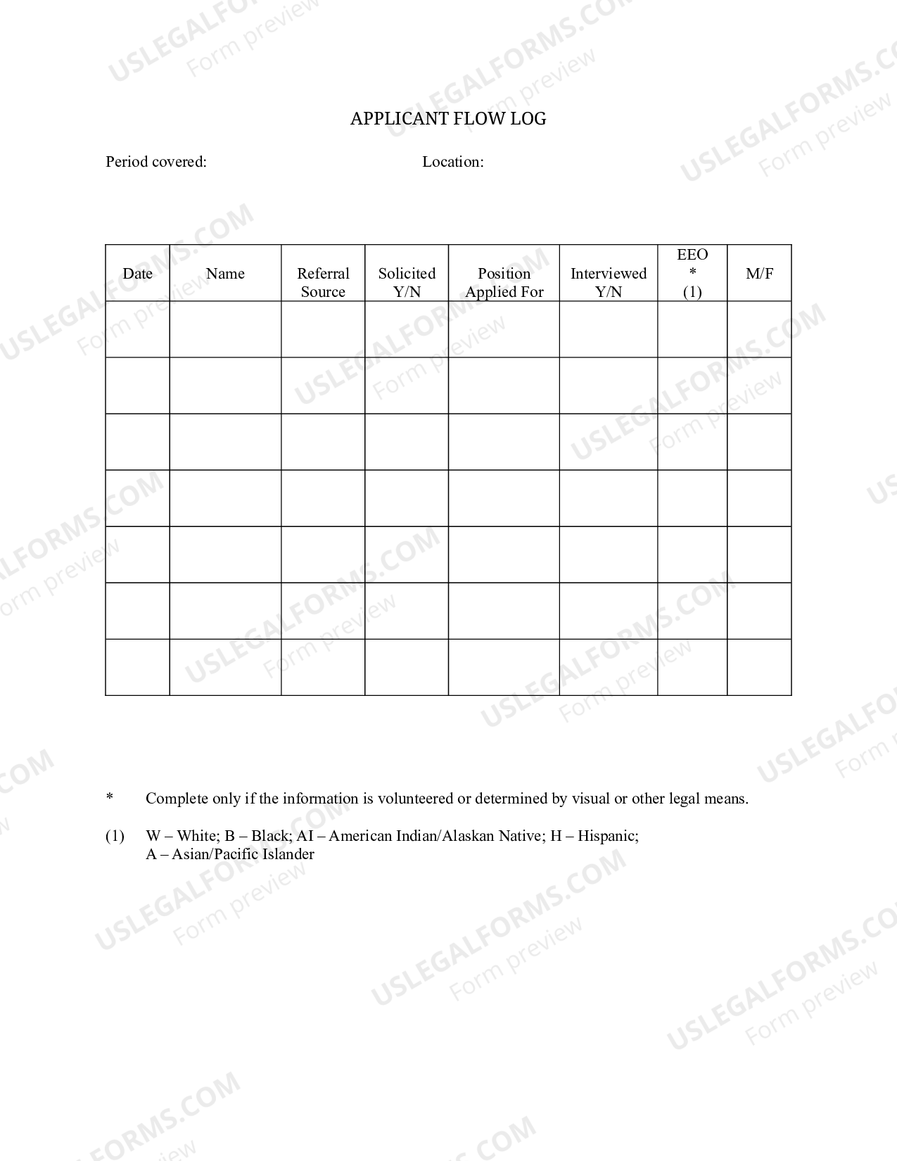 Applicant Flow Log - Applicant Log | US Legal Forms
