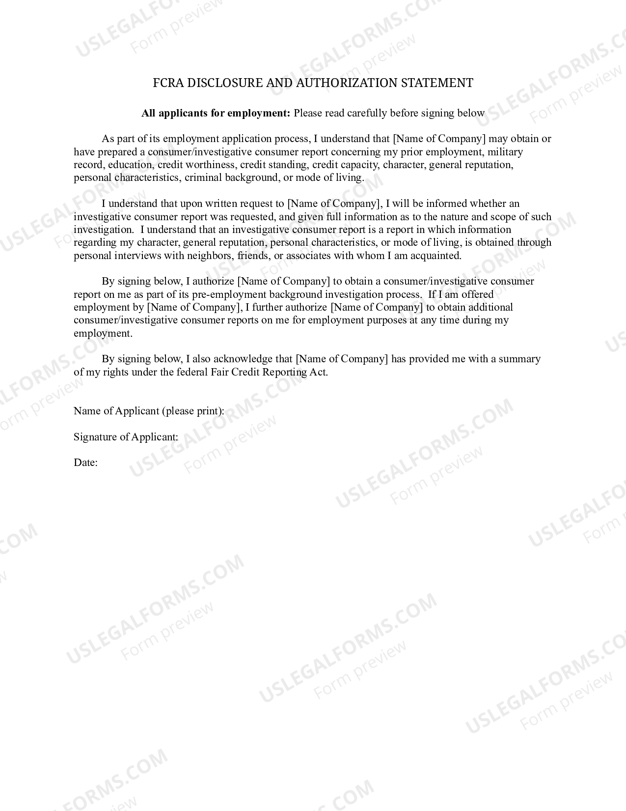 Wisconsin FCRA Disclosure and Authorization Statement - Fcra | US Legal ...