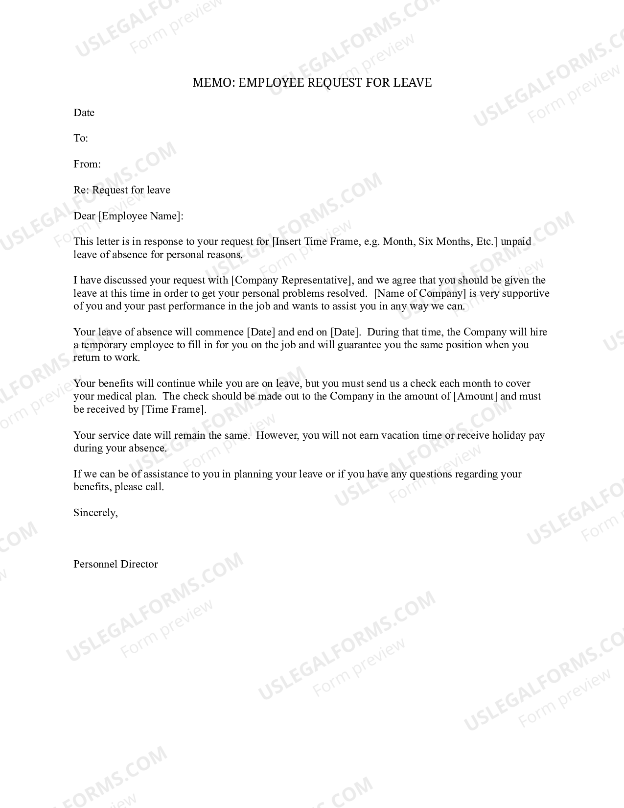 Idaho Memo from Employer regarding Employee Request for Leave ...