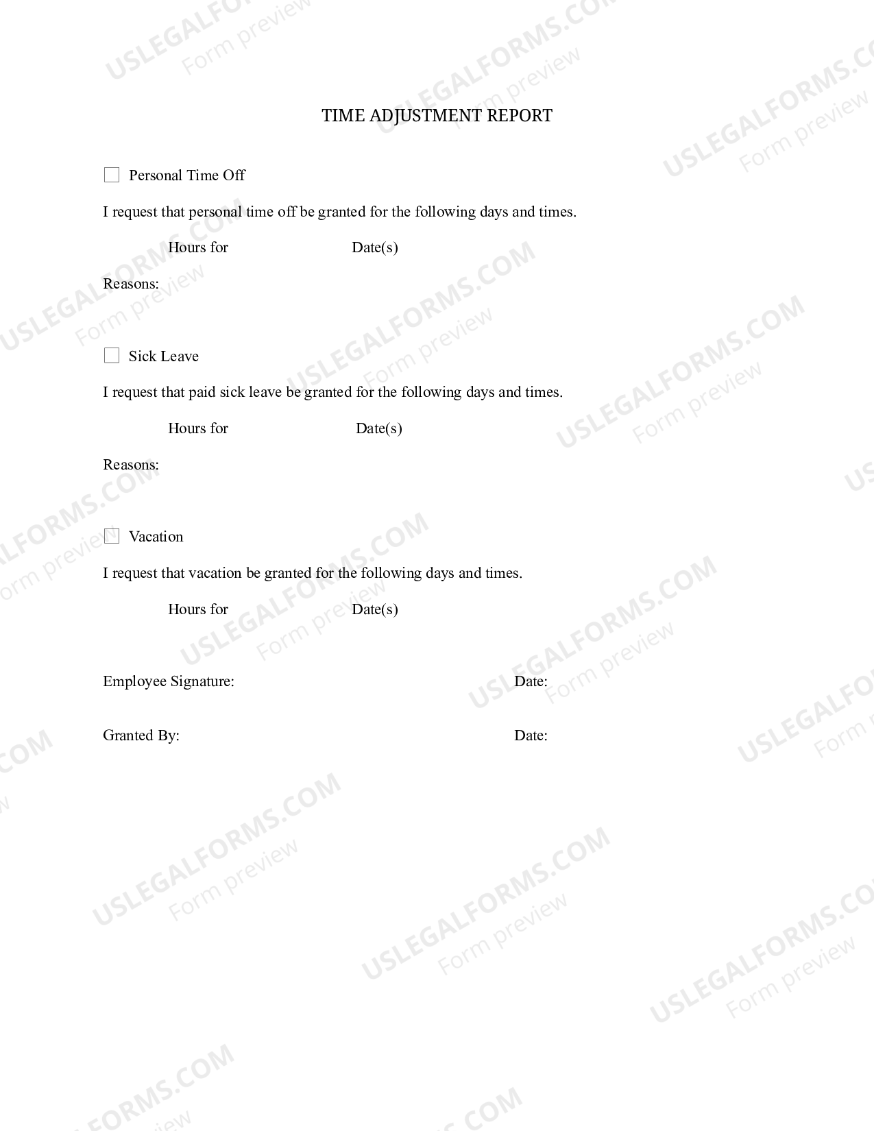 Utah Time Adjustment Report | US Legal Forms