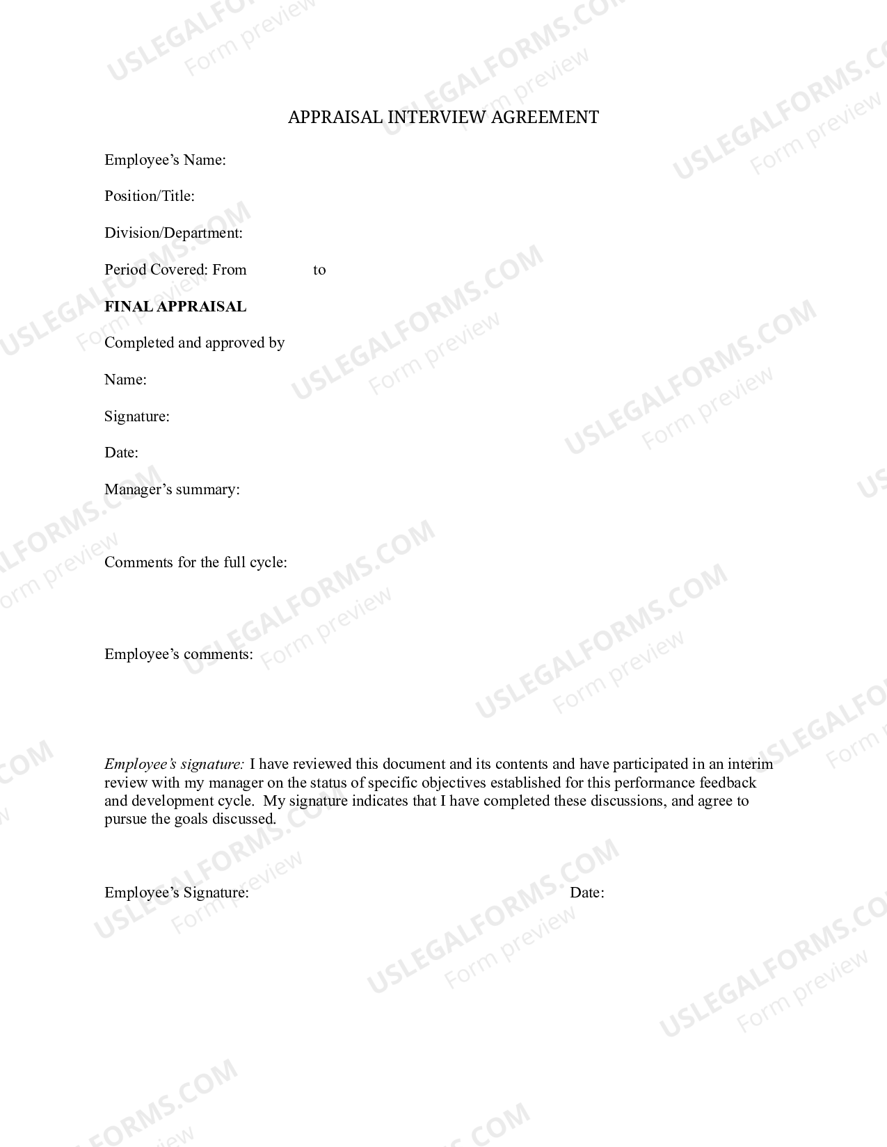 Mississippi Appraisal Interview Agreement | US Legal Forms