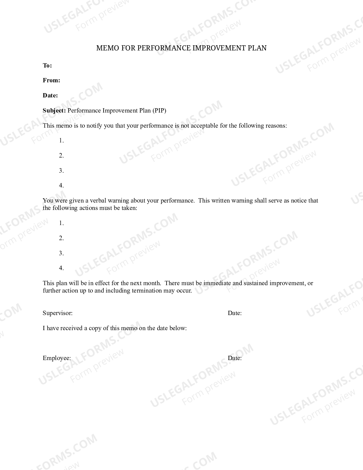 South Dakota Memo for Conveying Performance Improvement Plan - Detailed ...