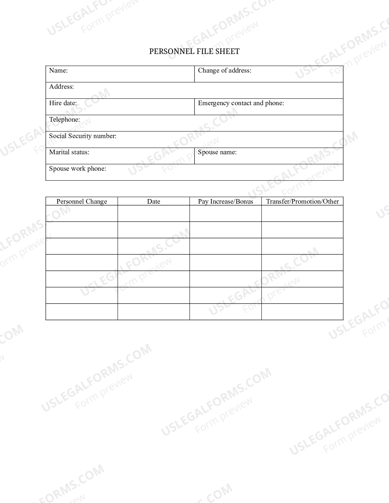 New Hampshire Personnel File Sheet | US Legal Forms
