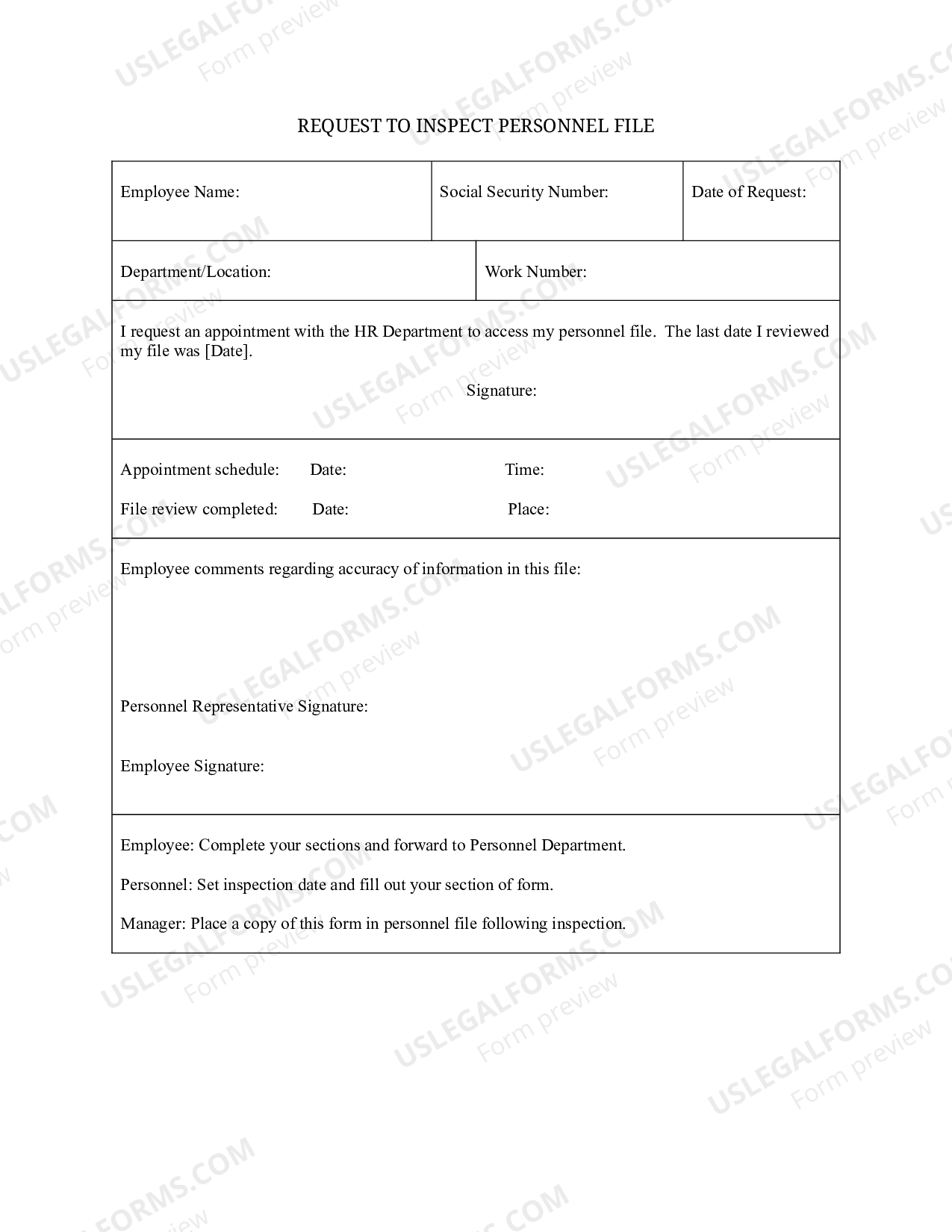 New Jersey Request to Inspect Personnel File - Personnel File | US ...