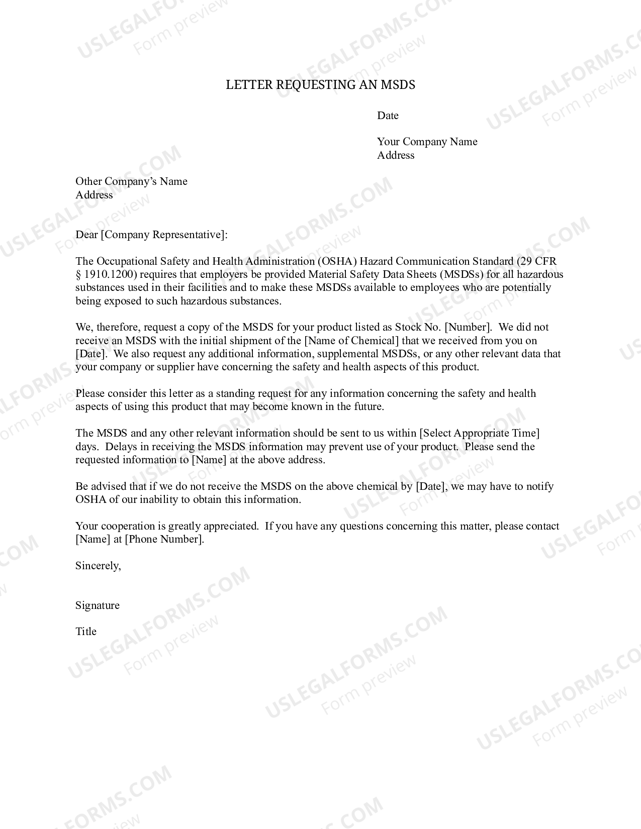 Montana Letter Requesting An MSDS | US Legal Forms