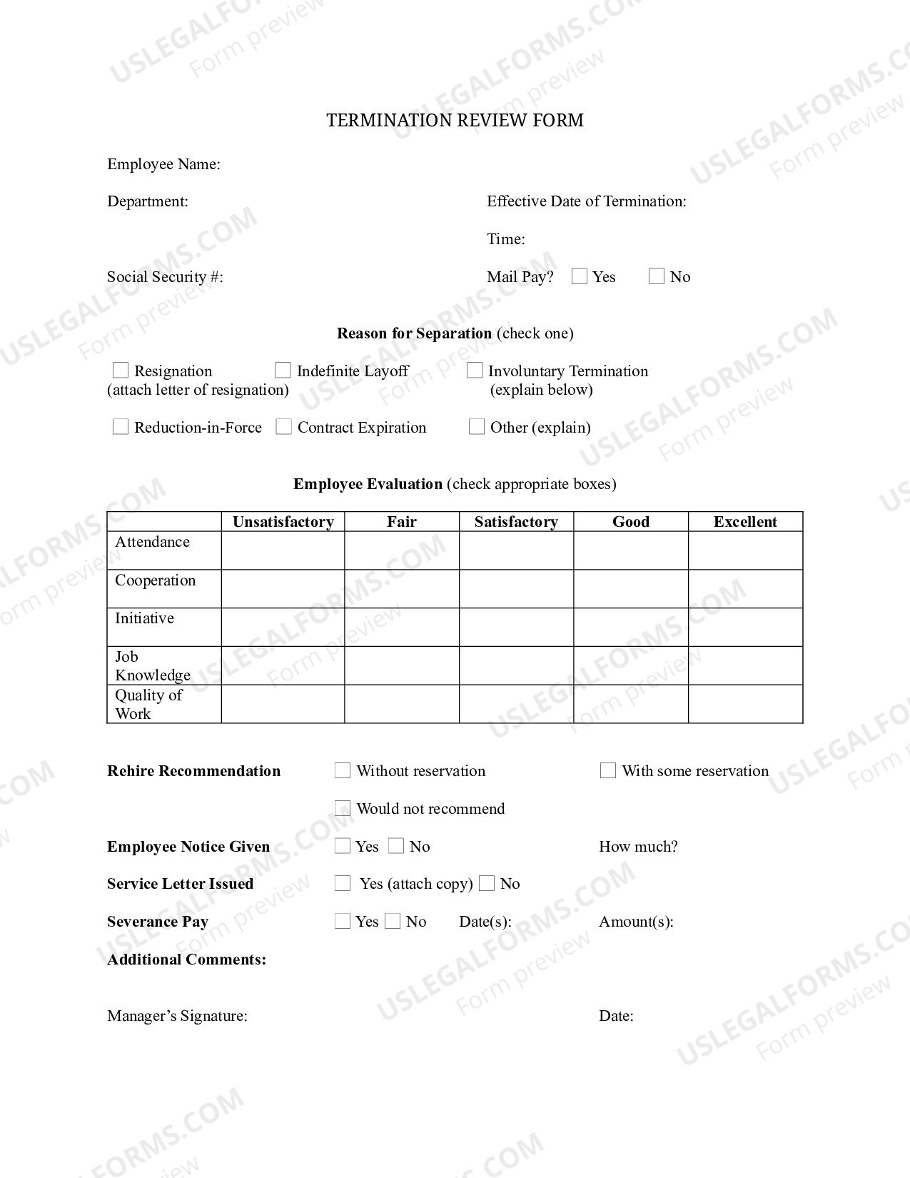 Utah Termination Review Form | US Legal Forms