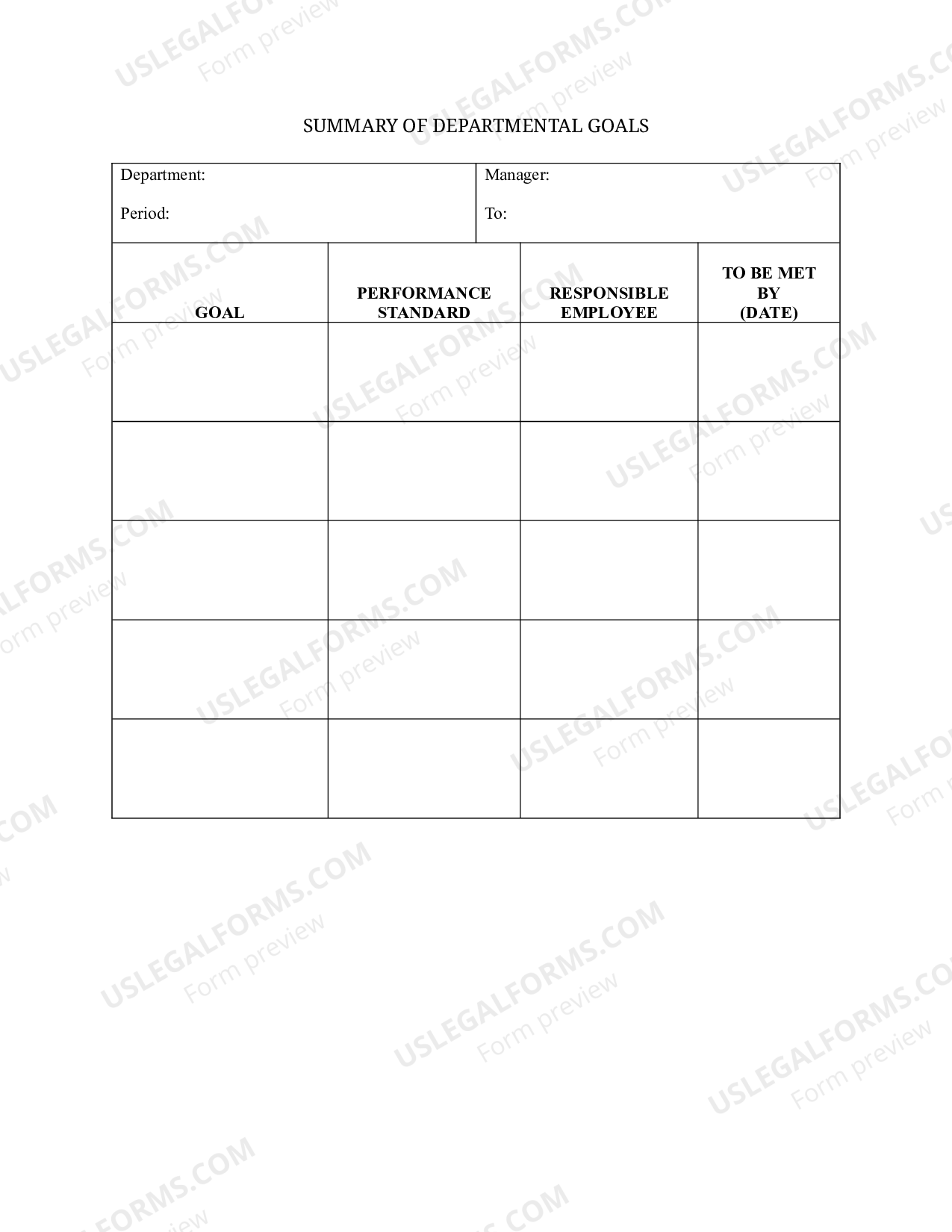 Ohio Summary of Departmental Goals - Individual Employee Chart - Goals ...
