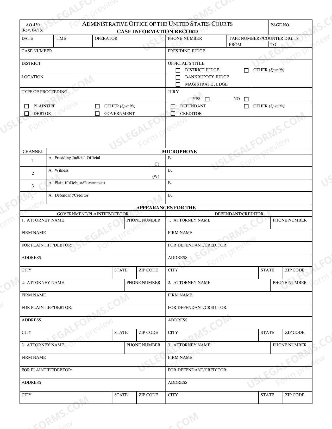 Case Information Record | US Legal Forms