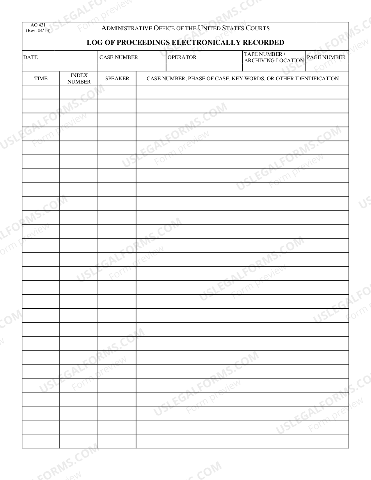 Log of Proceedings Electronic Recorded | US Legal Forms