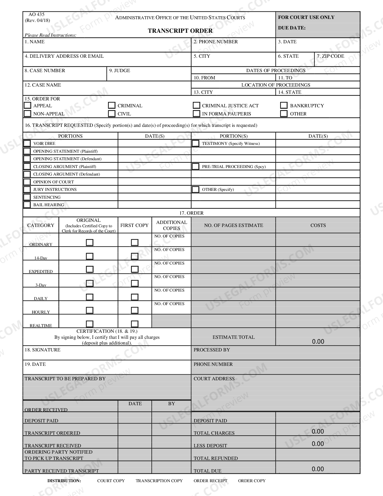 Transcript Order | US Legal Forms