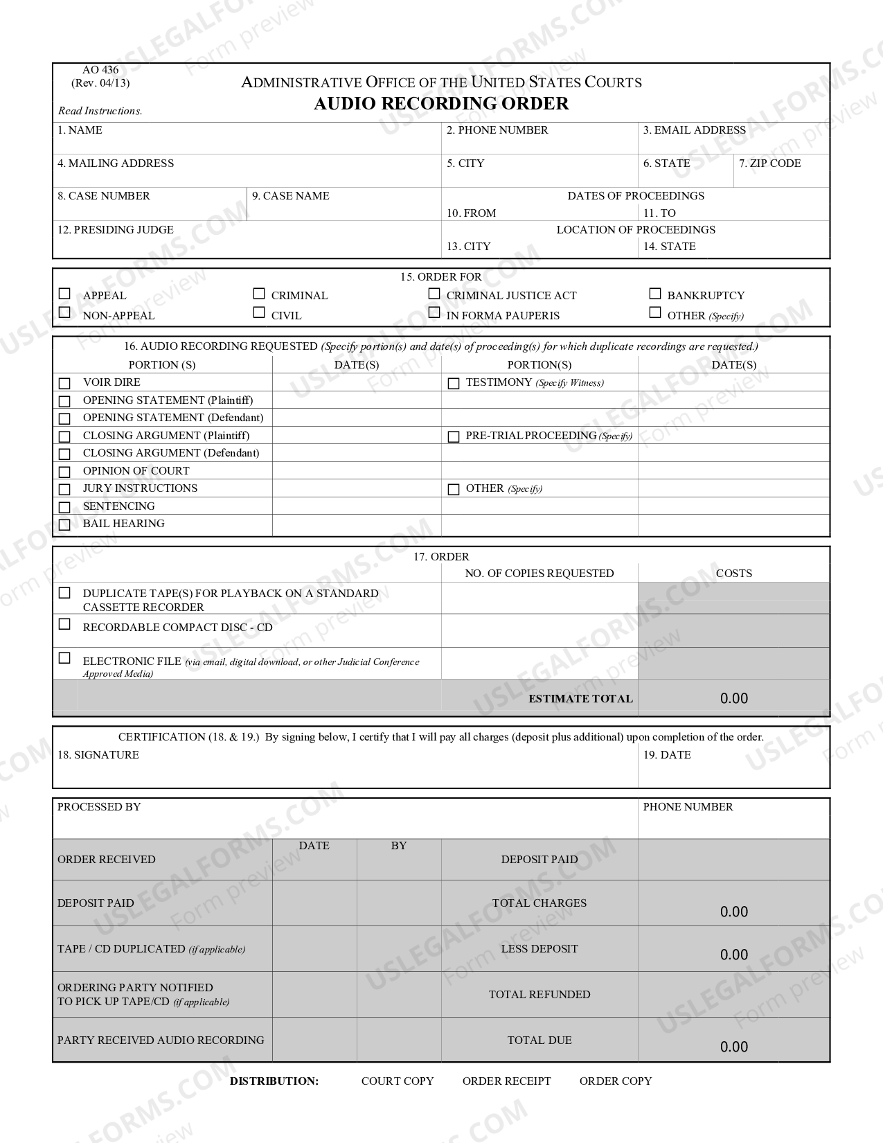Audio Recording Order | US Legal Forms