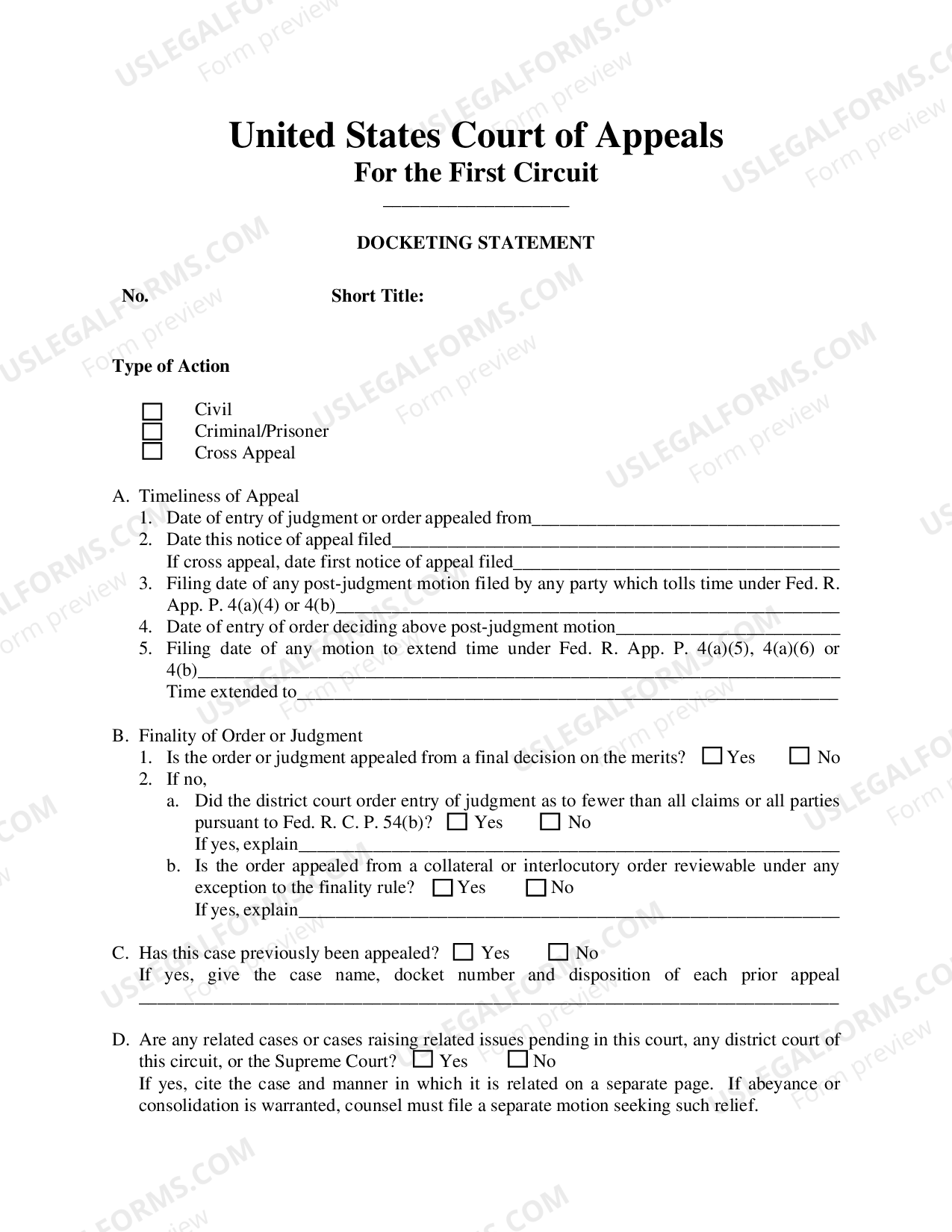 Docketing Statement | US Legal Forms