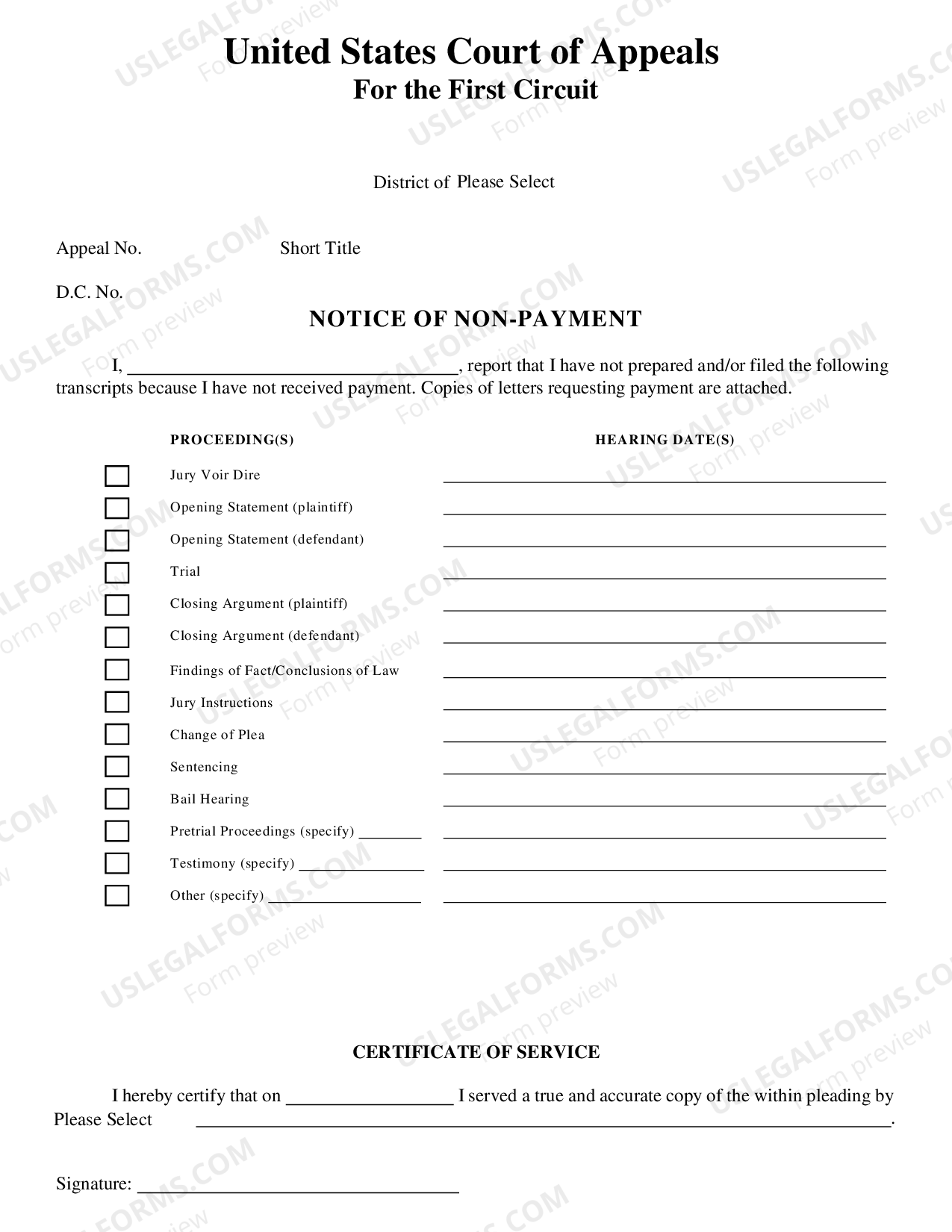 Notice of Non-Payment | US Legal Forms