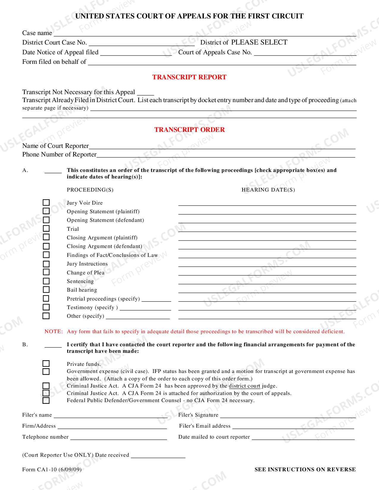 Transcript Report/Order Form and Instructions | US Legal Forms