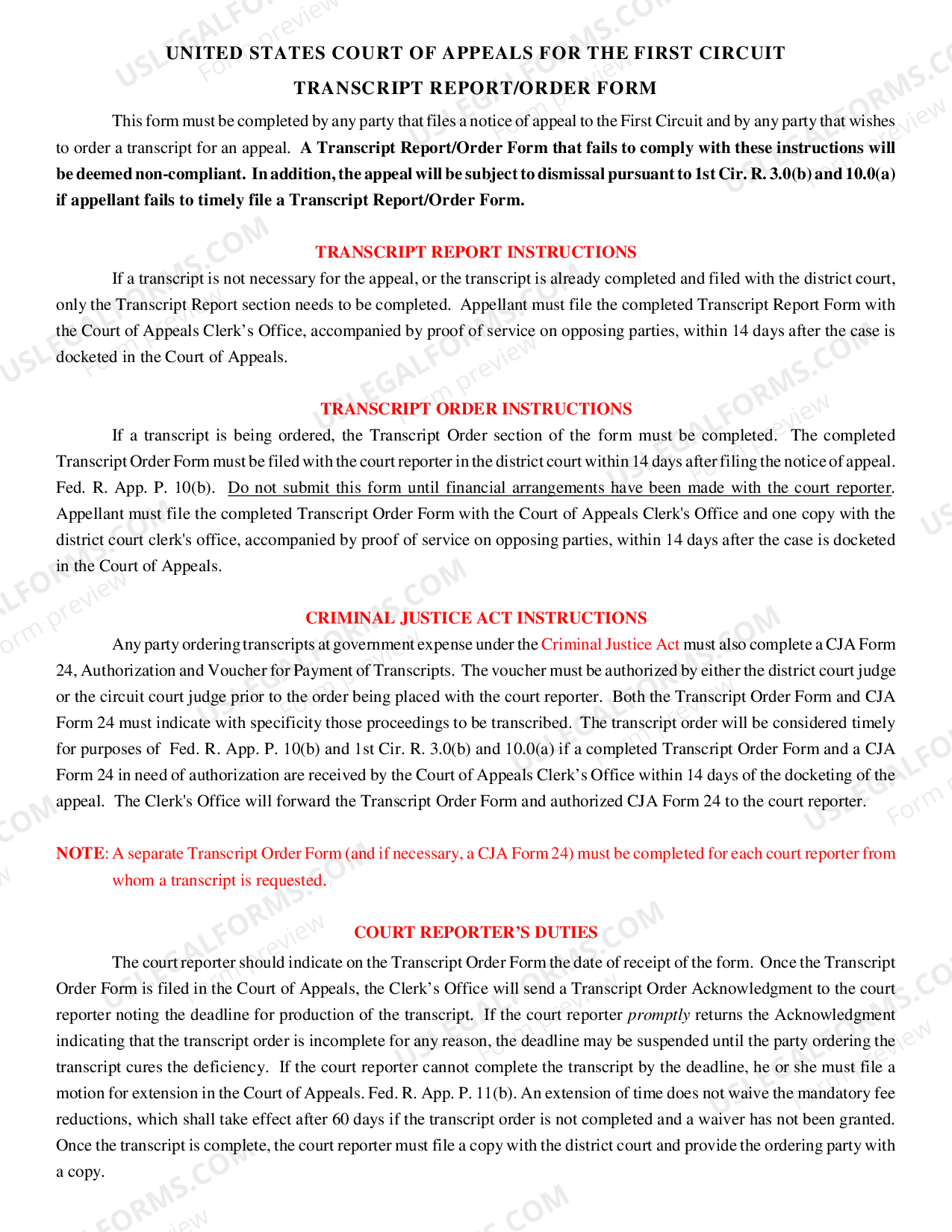 Transcript Report/Order Form and Instructions | US Legal Forms