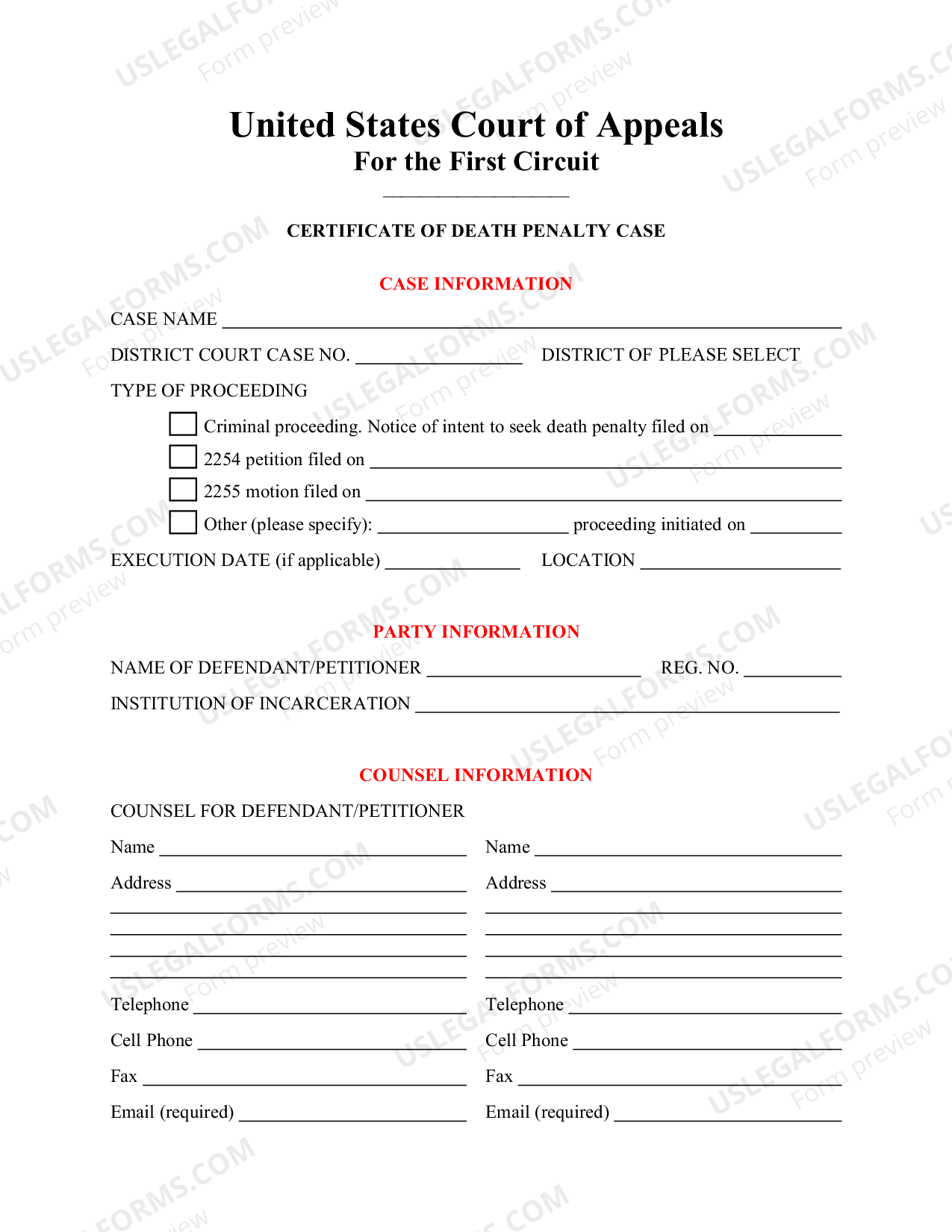 Certificate of Death Penalty Case | US Legal Forms