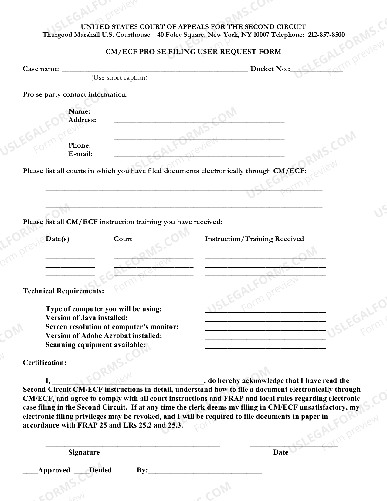 CM/ECF pro se filing user request form | US Legal Forms