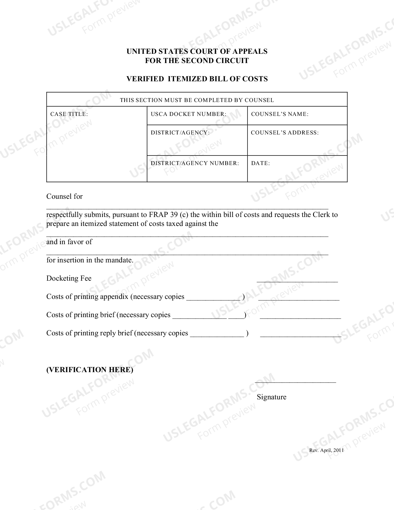 Verified itemized bill of costs | US Legal Forms