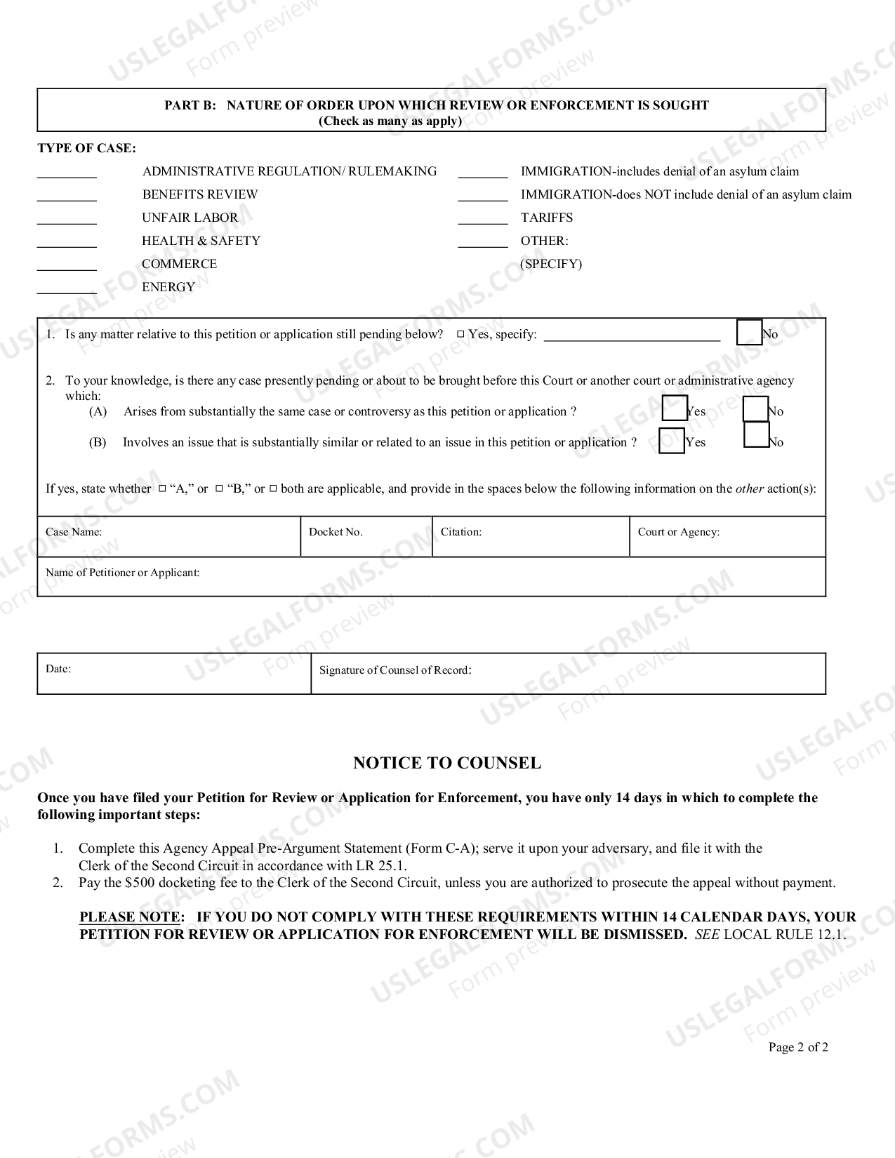 Form C-A Agency appeal pre-argument statement | US Legal Forms