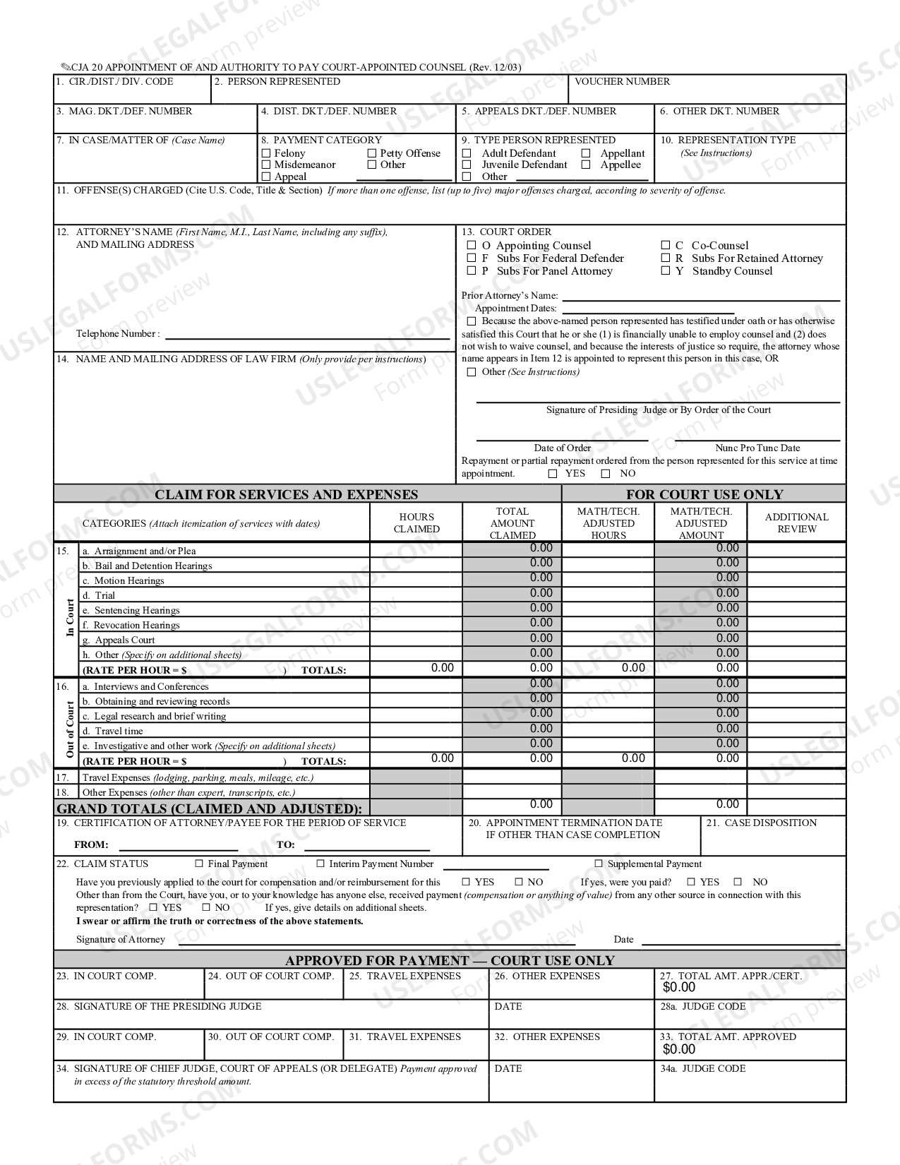 CJA Form 20 Appointment of and authority to pay court- appointed ...