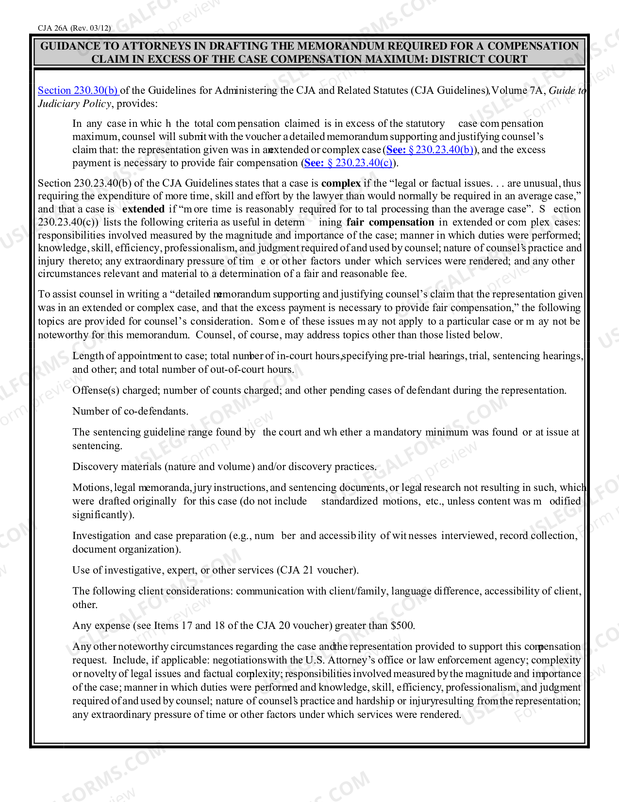 CJA Form 26A Guidance to attorneys in drafting the memorandum required for a compensation claim ...