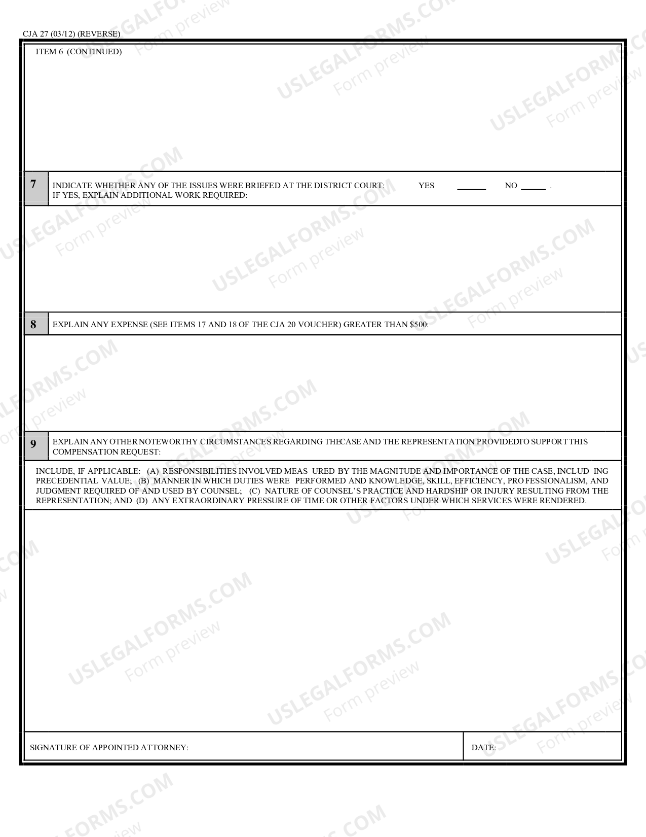 CJA Form 27 Compensation claim in excess of the statutory case ...