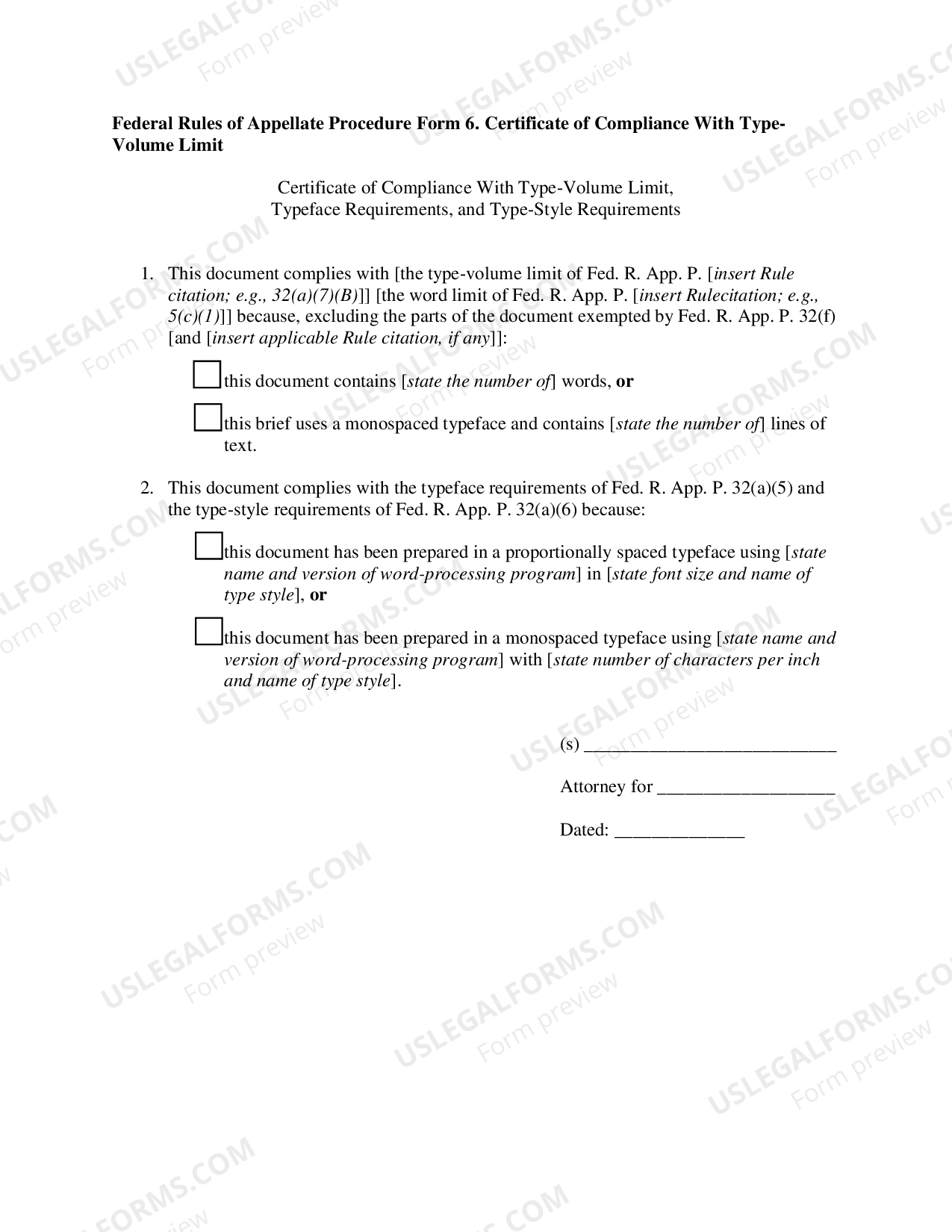 Form 6 Certificate of compliance with Rule 32(a) | US Legal Forms