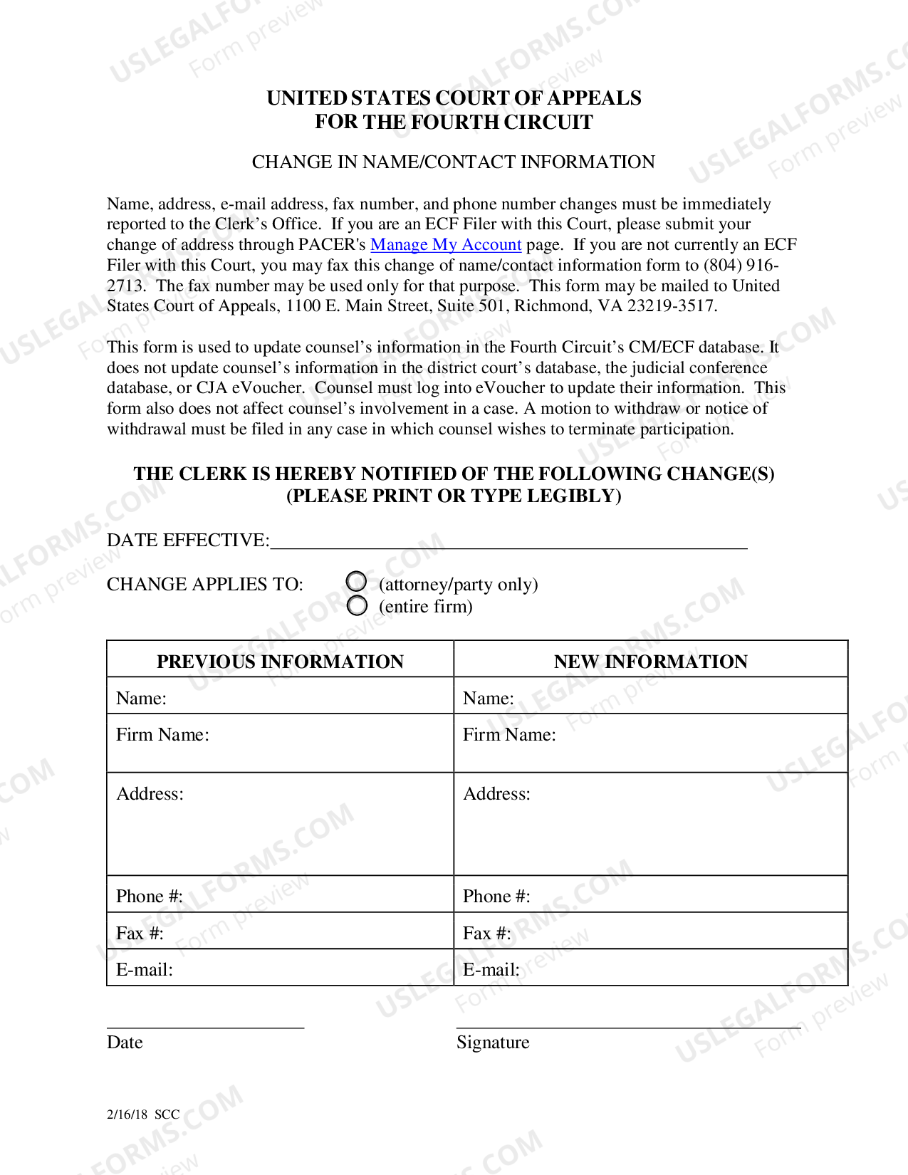 Change of Address (Attorney/ECF) | US Legal Forms