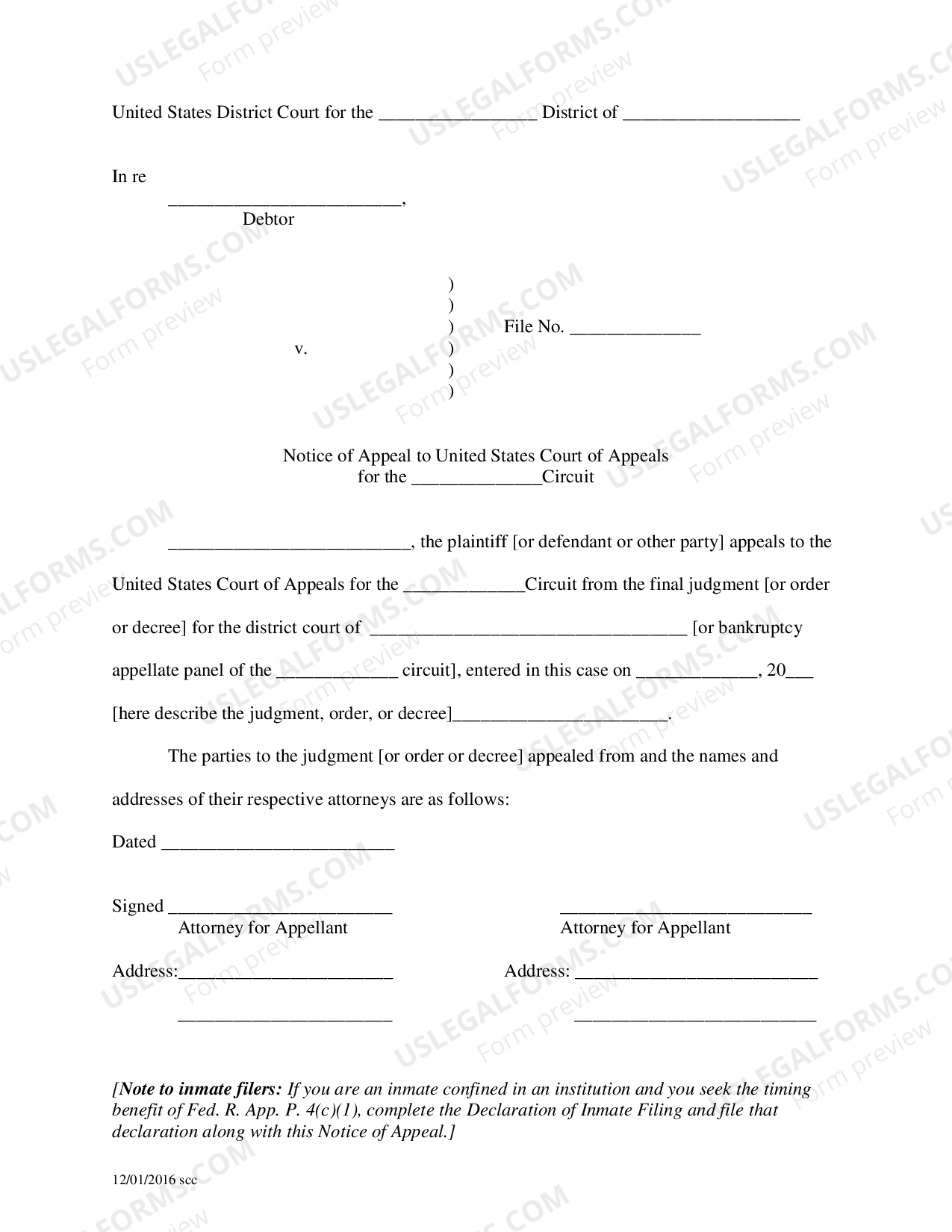 Notice of Appeal from Bankruptcy Court | US Legal Forms