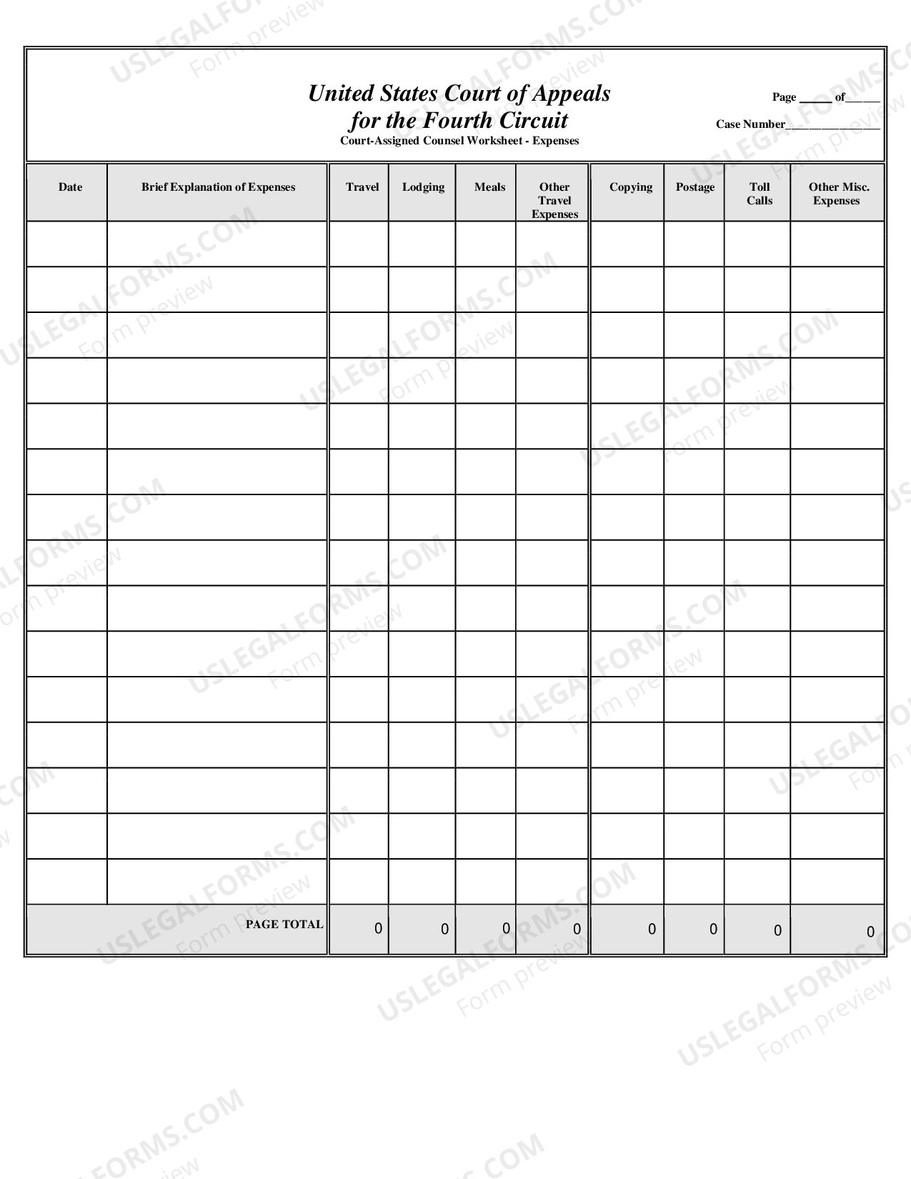 Assigned Counsel Worksheets | US Legal Forms