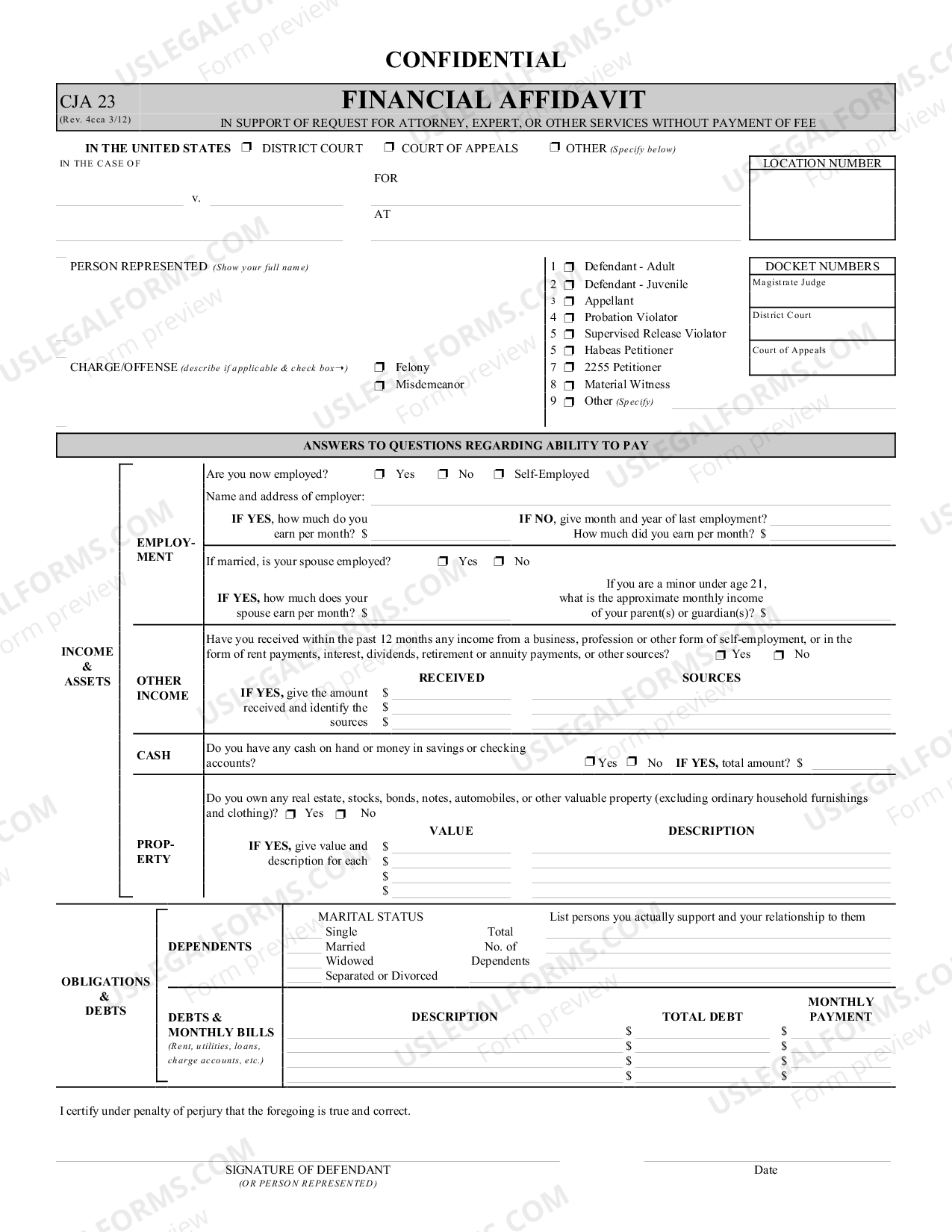CJA 23 Financial Affidavit | US Legal Forms