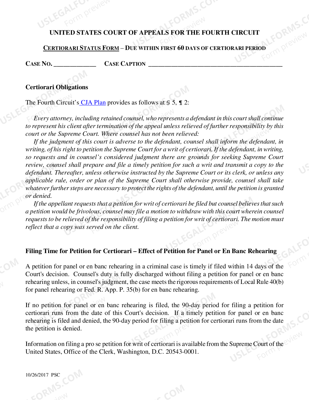 Certiorari Status Form | US Legal Forms