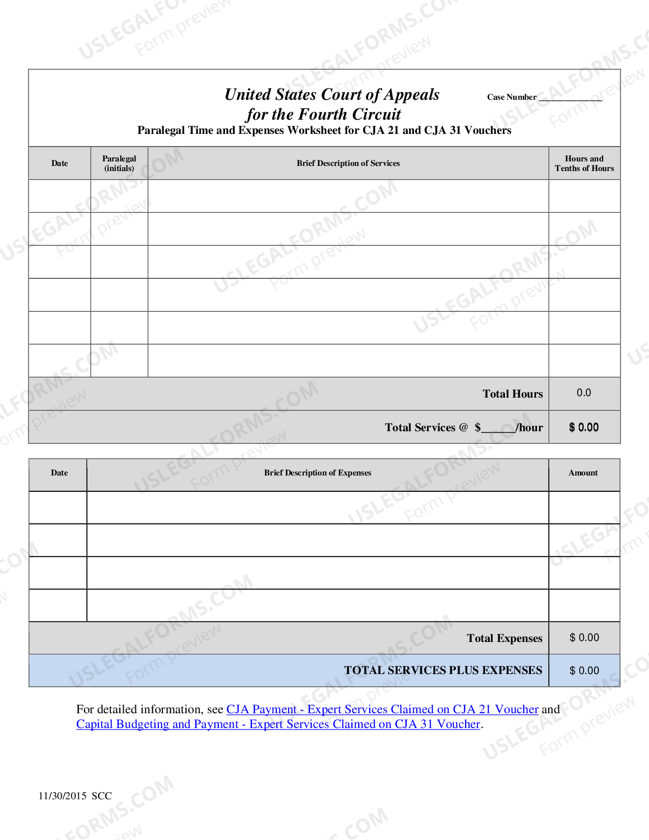 CJA 31 Paralegal Worksheet | US Legal Forms