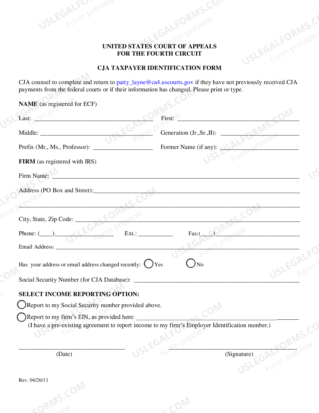 CJA Taxpayer Identification Form | US Legal Forms