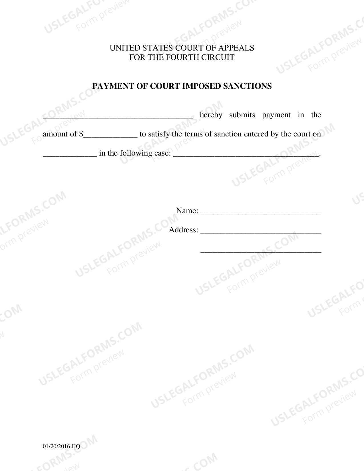 Sanctions Payment Form | US Legal Forms