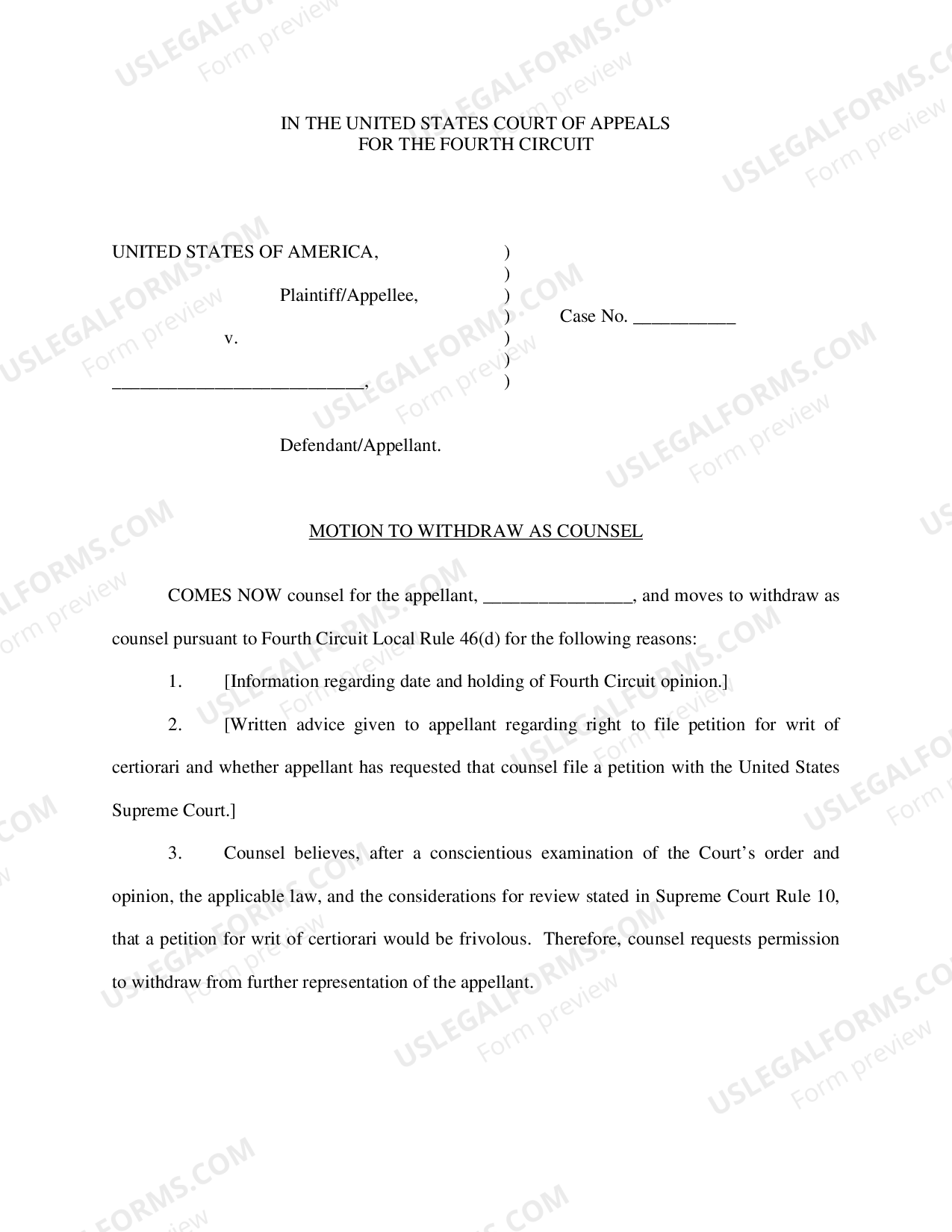 Sample Motion to Withdraw at the Certiorari Stage | US Legal Forms