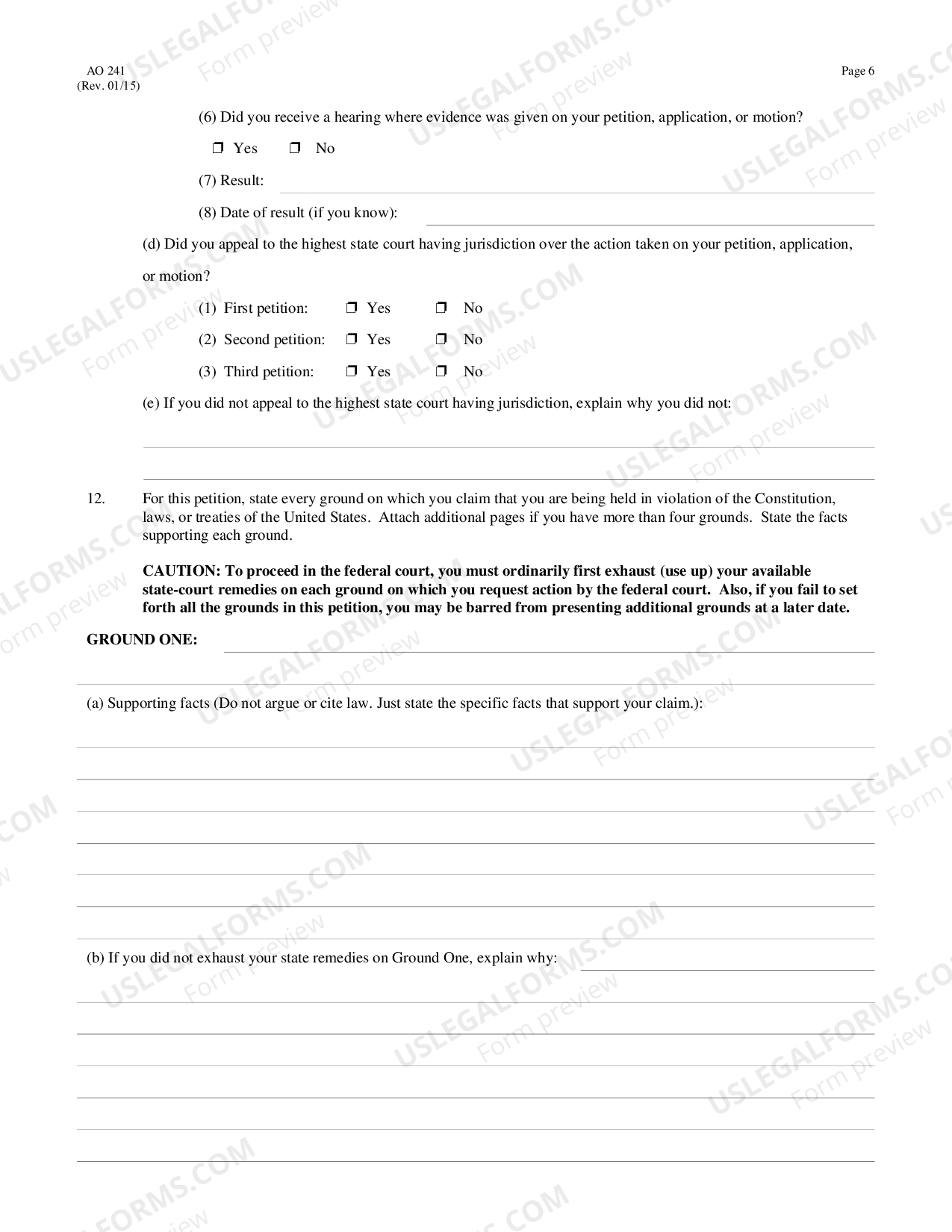 Petition for Writ of Habeas Corpus (Sec. 2254) | US Legal Forms