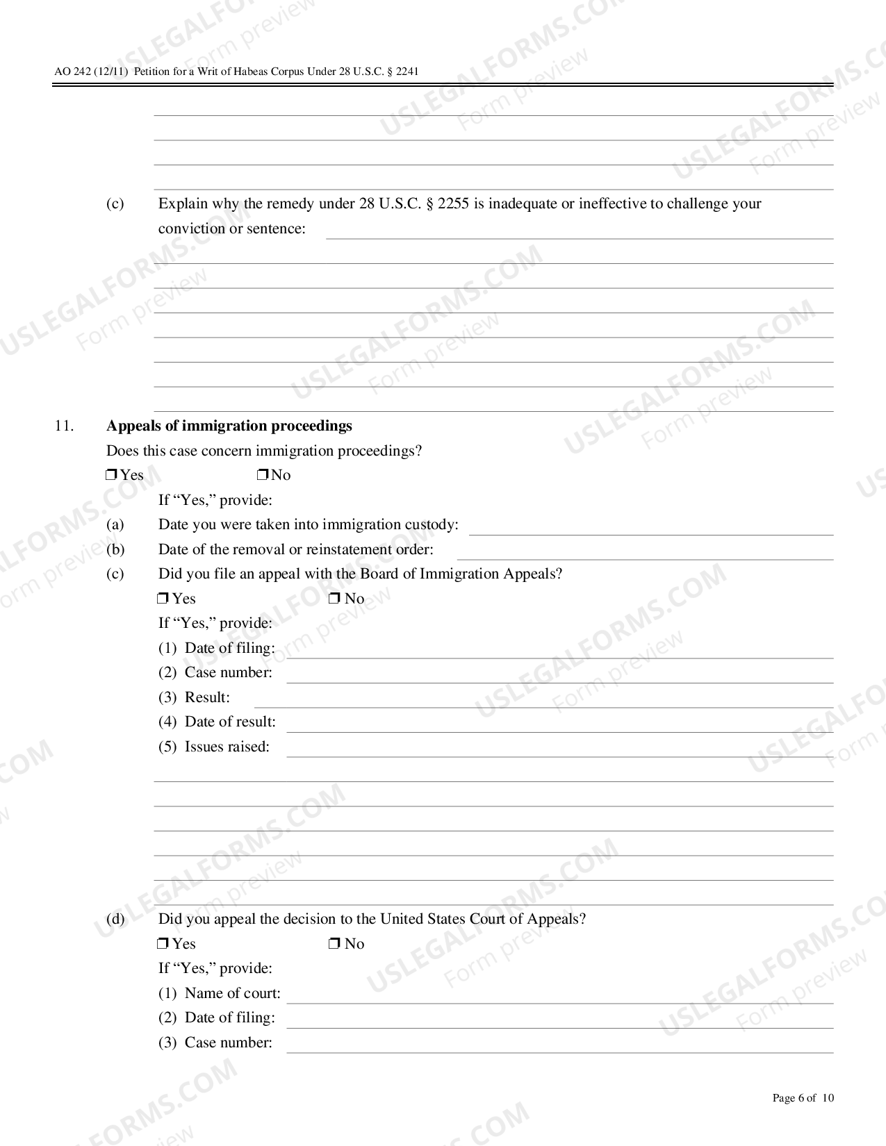 Petition for Writ of Habeas Corpus (Sec. 2241) | US Legal Forms