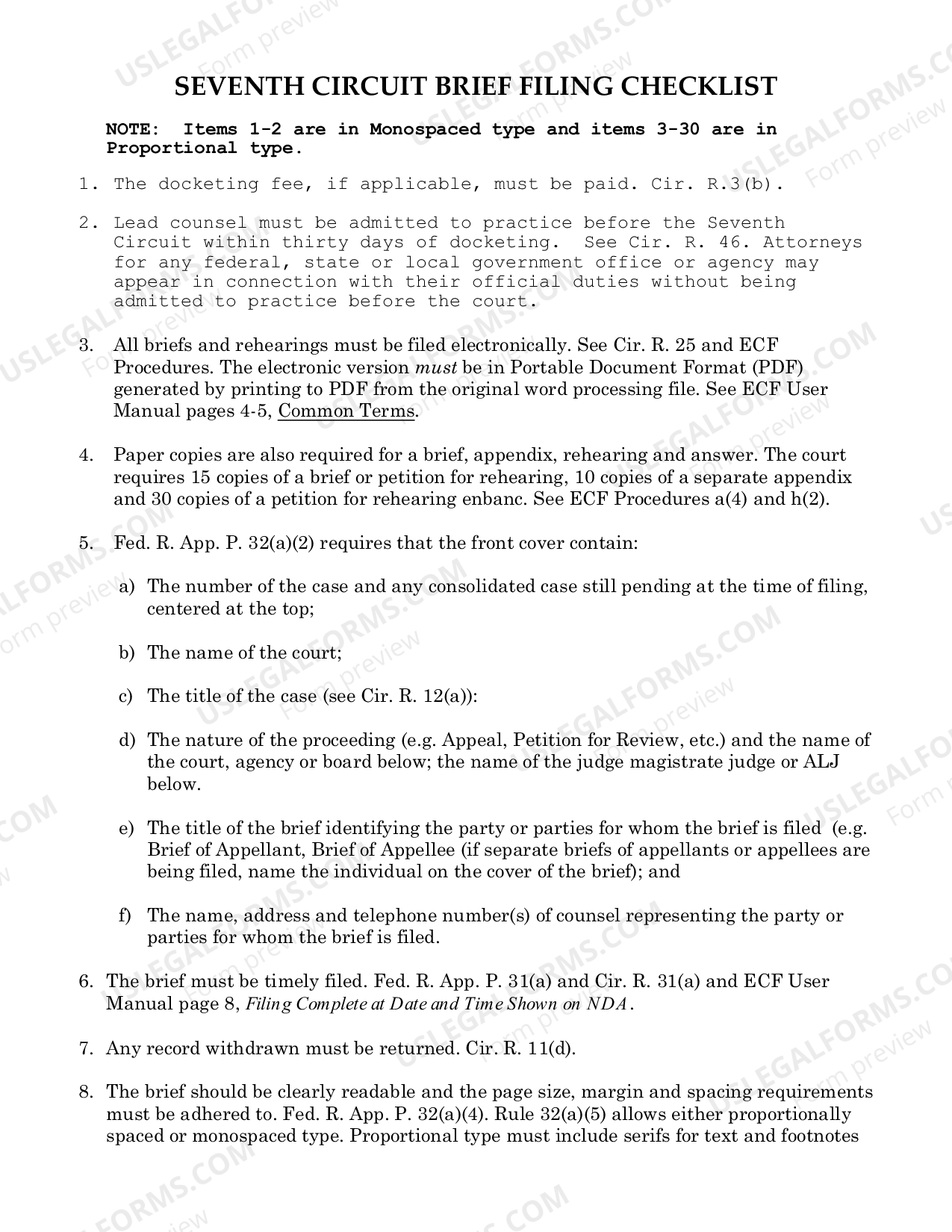 Seventh Circuit Brief Filing Checklist | US Legal Forms