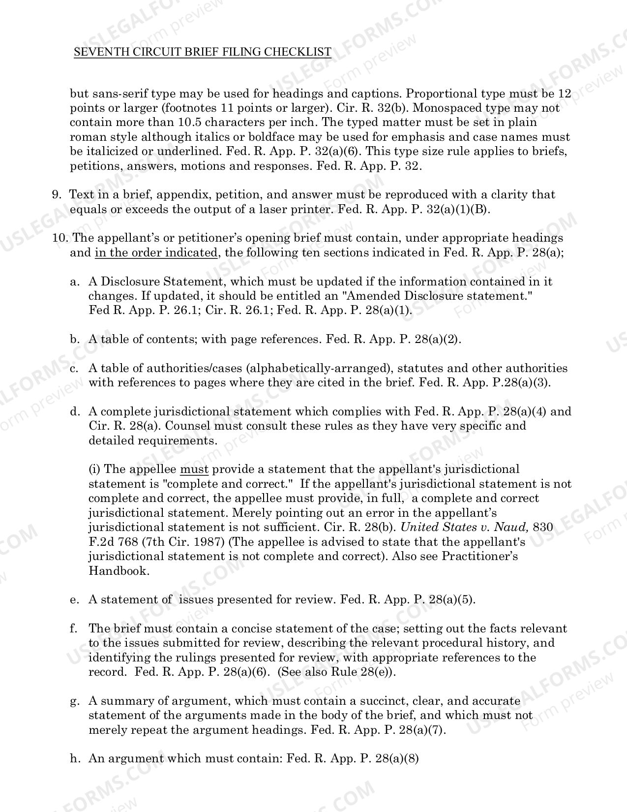 Seventh Circuit Brief Filing Checklist | US Legal Forms