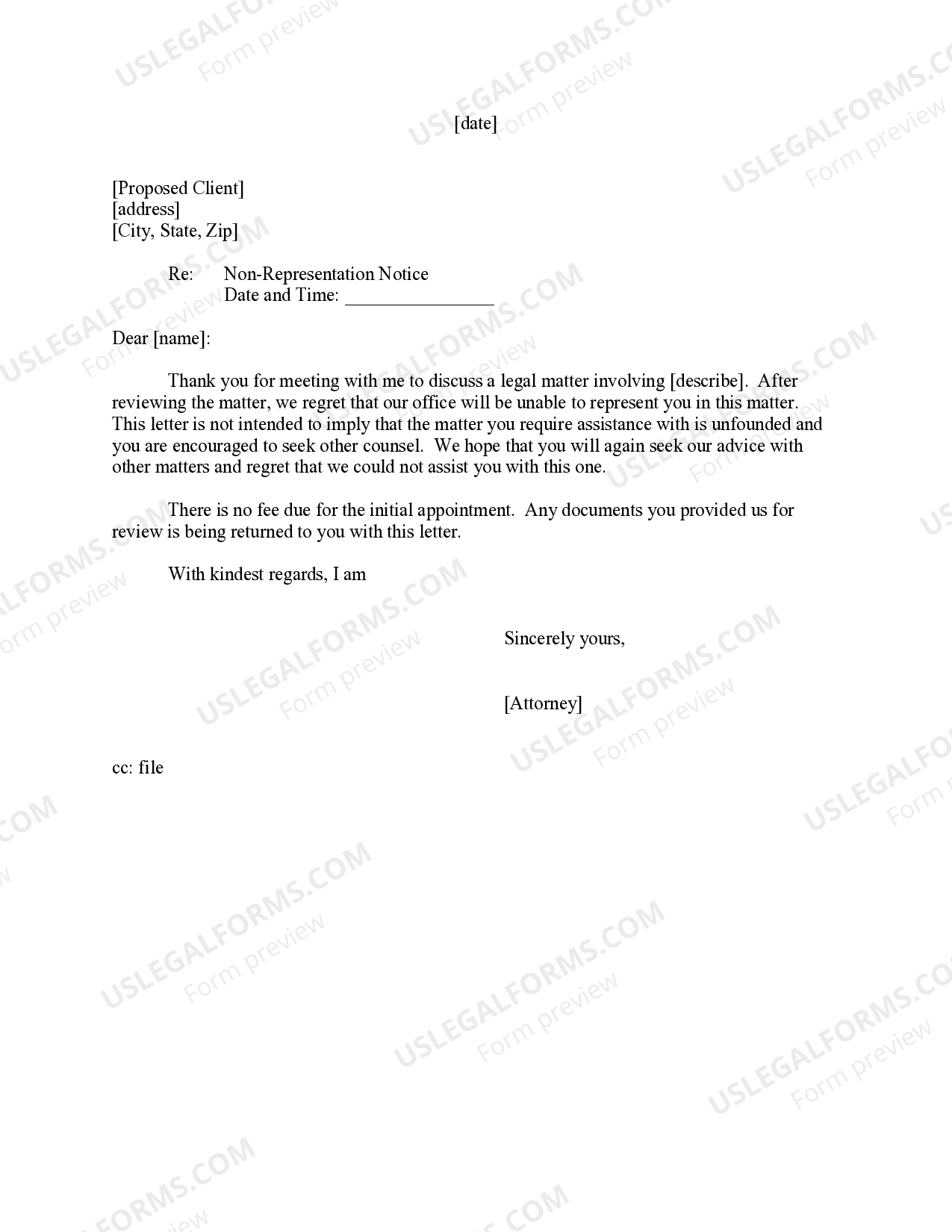 Letter to Proposed Client - Non-Representation Letter - Letter Non ...