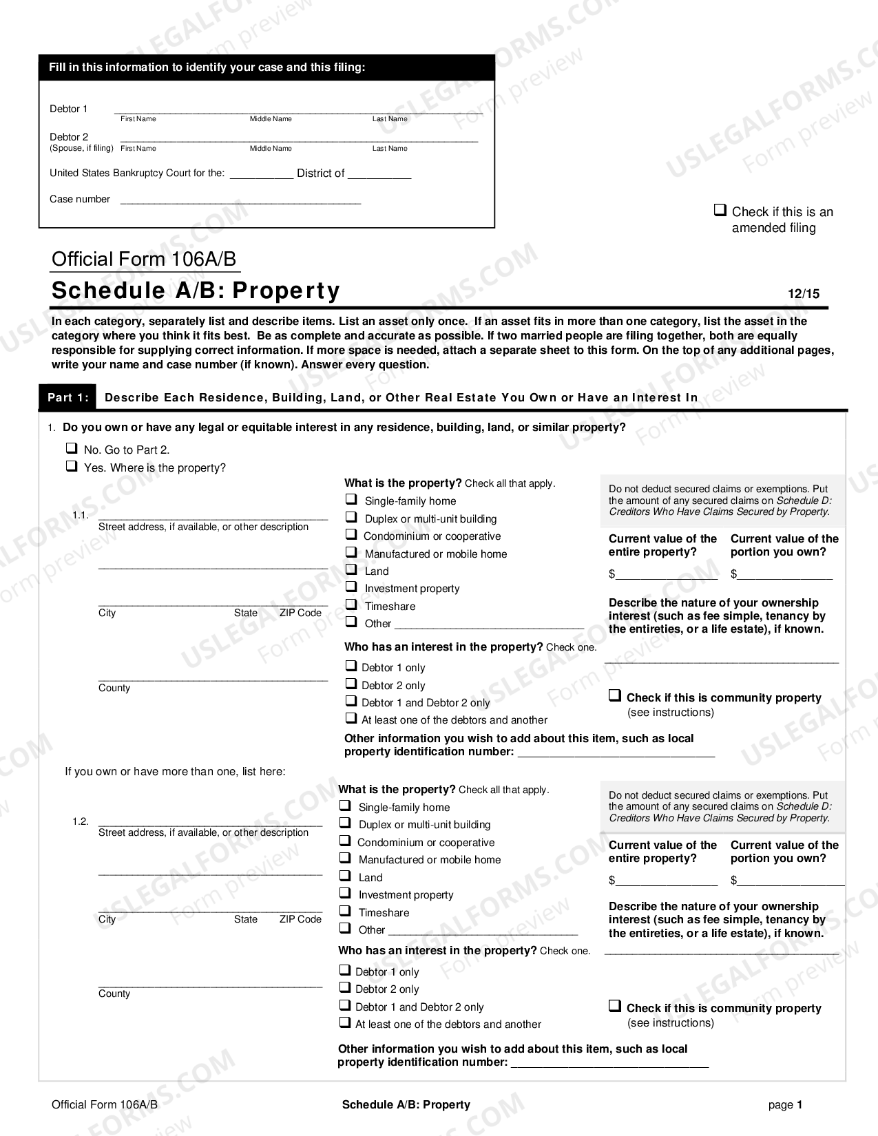 Schedule A/B: Property (individuals) | US Legal Forms